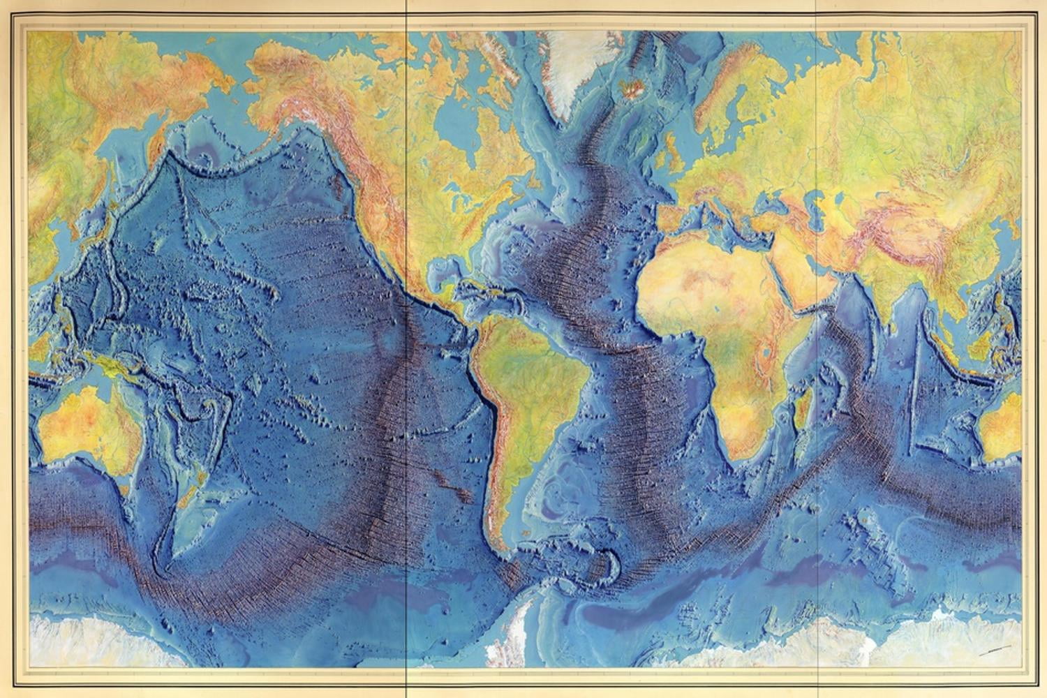 Art.com Relief map of the World Ocean Floor Art Print, 36" x 24 ...