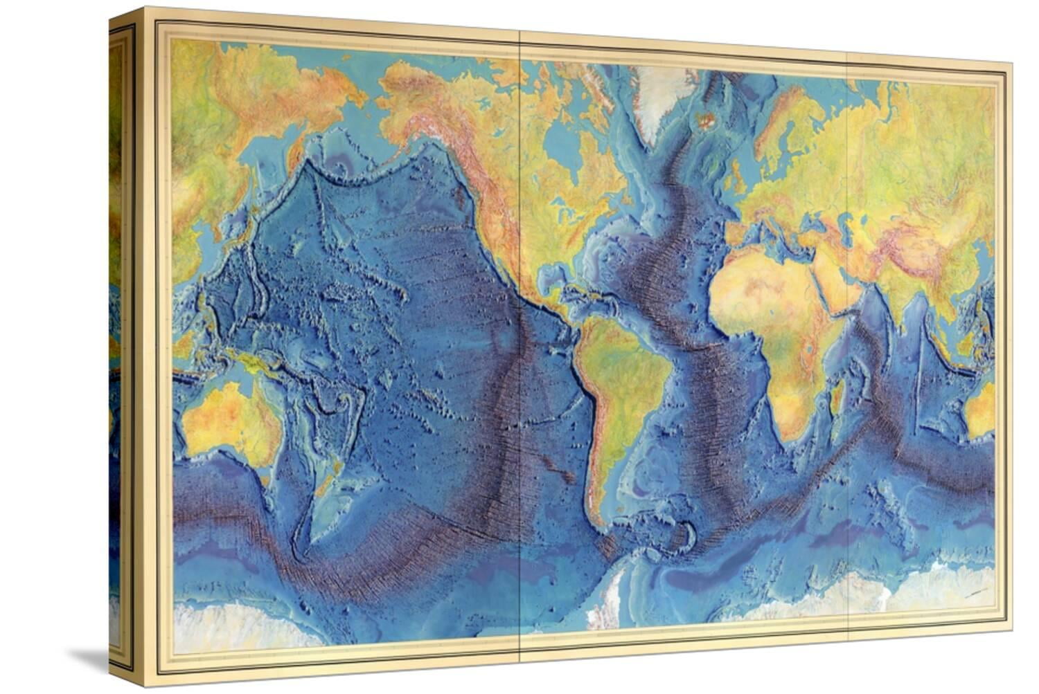 Art.com Relief map of the World Ocean Floor Stretched Canvas Print Wall ...
