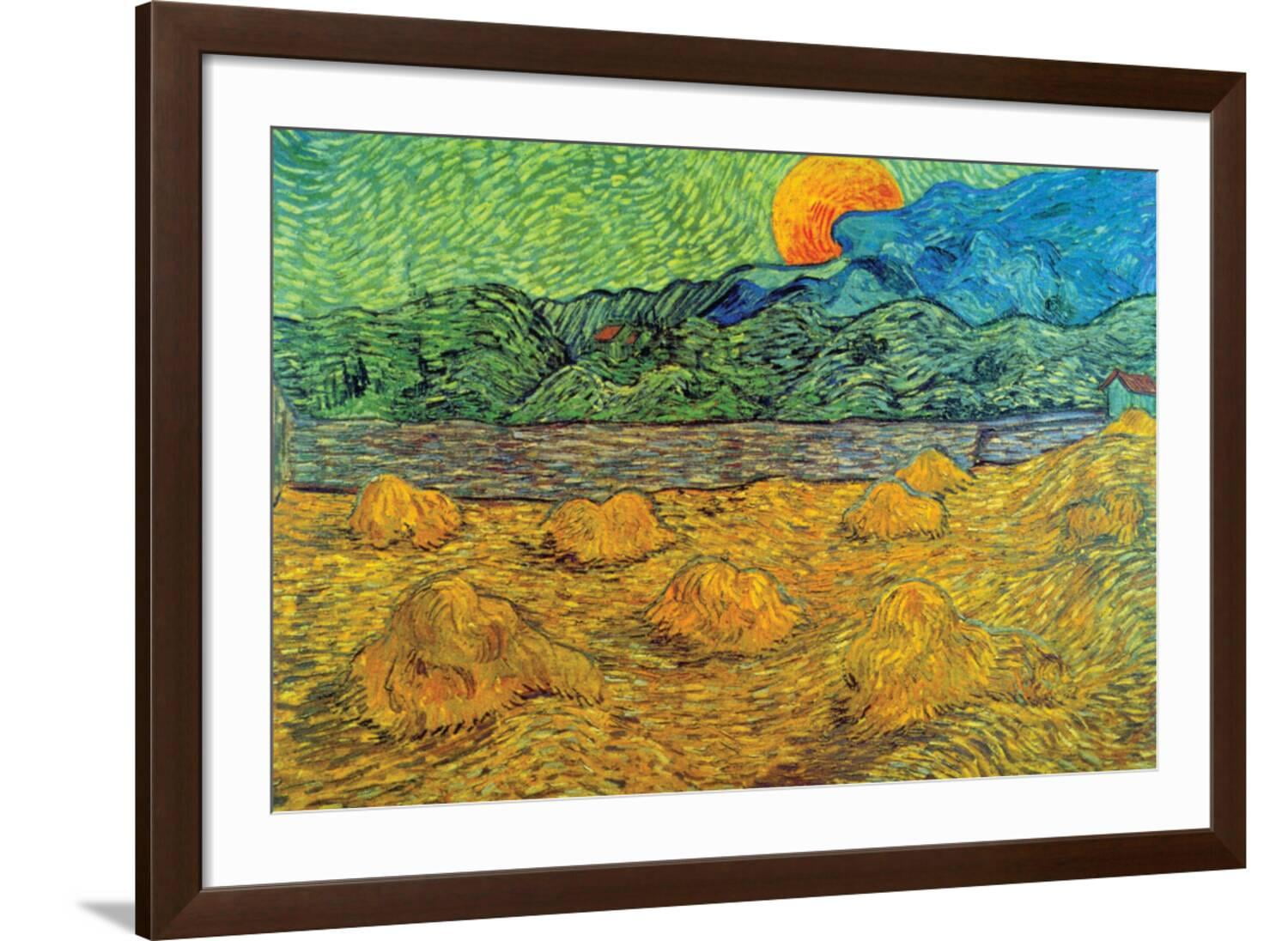 Art.com Rising Moon Art Print by Vincent van Gogh, Brown Frame Wall Art ...