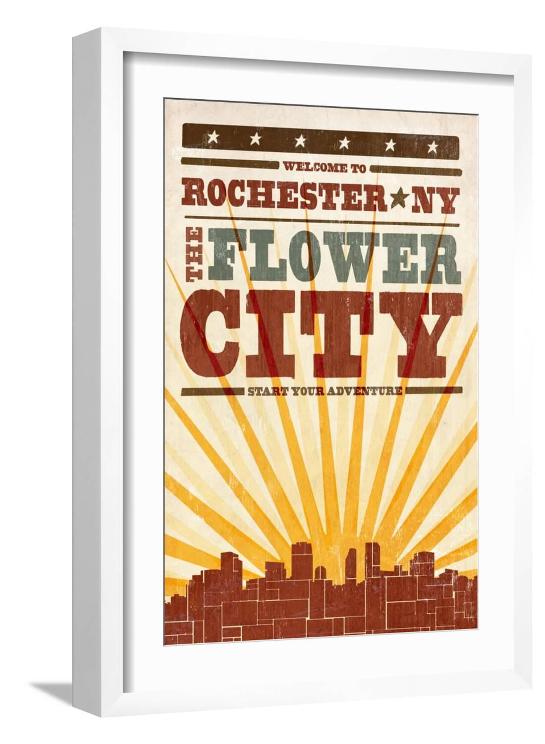 Art.com Rochester, New York - Skyline and Sunburst Screenprint Style ...