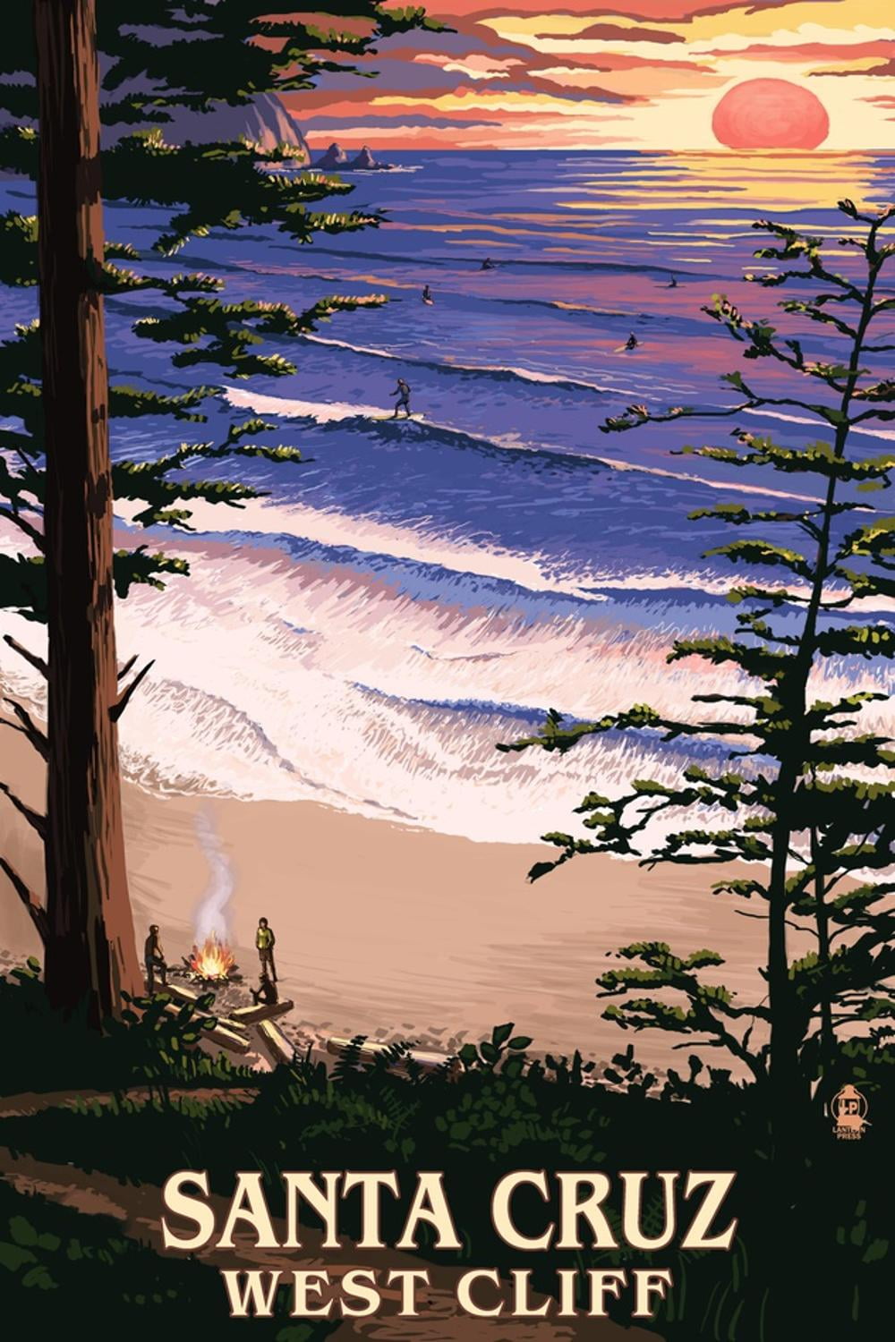 Art.com Santa Cruz, California - West Cliff Sunset and Surfers Art ...