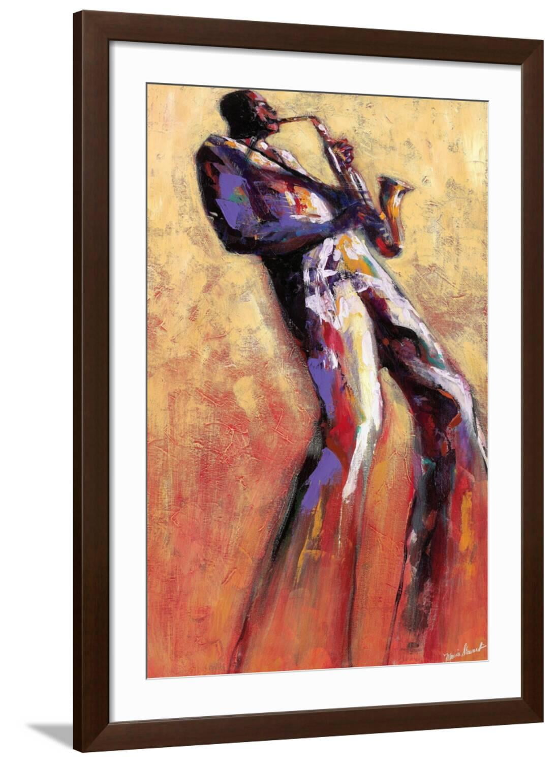 Art.com Sax Solo Art Print by Monica Stewart, Brown Frame Wall Art, 32 ...