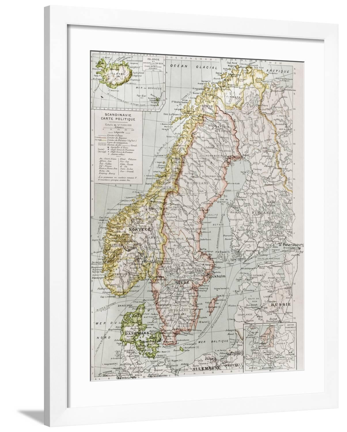 Art.com Scandinavia Political Map With Iceland Insert Map Art Print by ...
