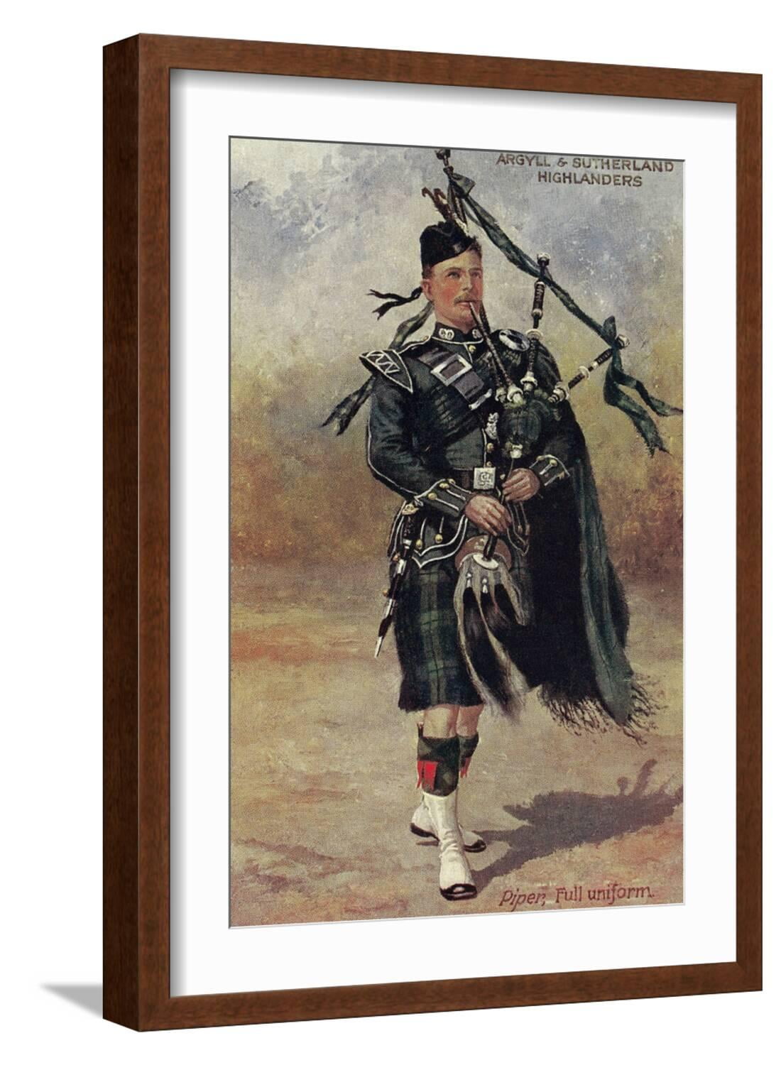 Art.com Scottish Bagpiper in Full Uniform Art Print, Brown Frame Wall ...