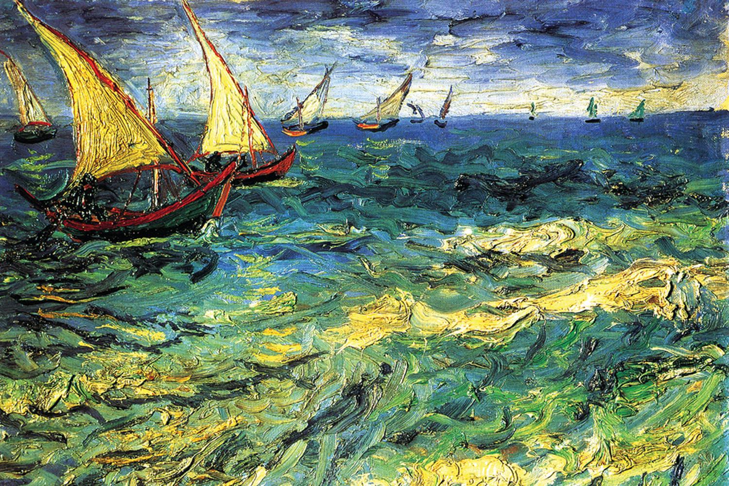 Art.com Seascape with Sailboats Art Print by Vincent van Gogh, 24" x 16 ...
