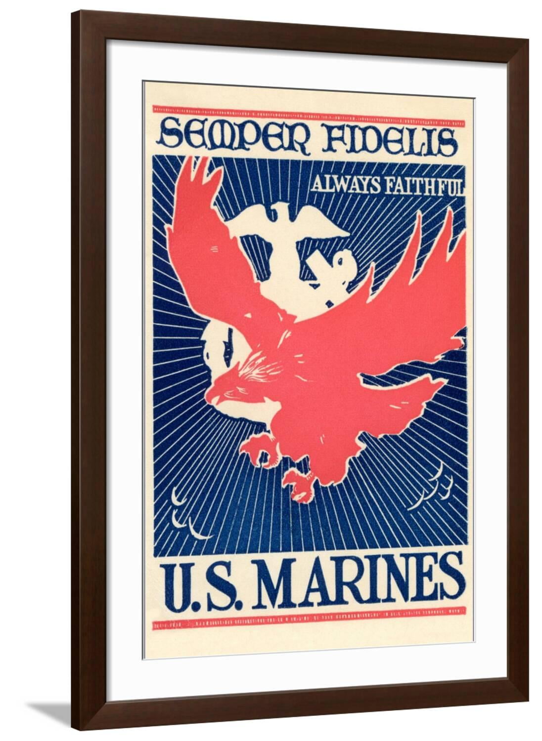 Art.com Semper Fidelis, Eagle and Insignia Art Print, Brown Frame Wall ...