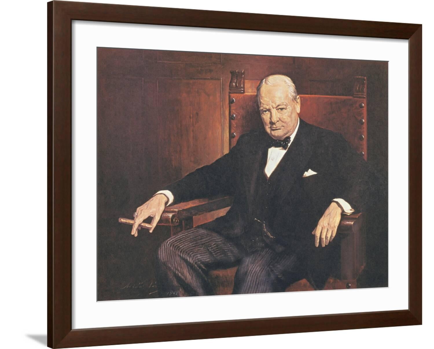 Art.com Sir Winston Churchill Art Print by Arthur Pan, Brown Frame Wall ...