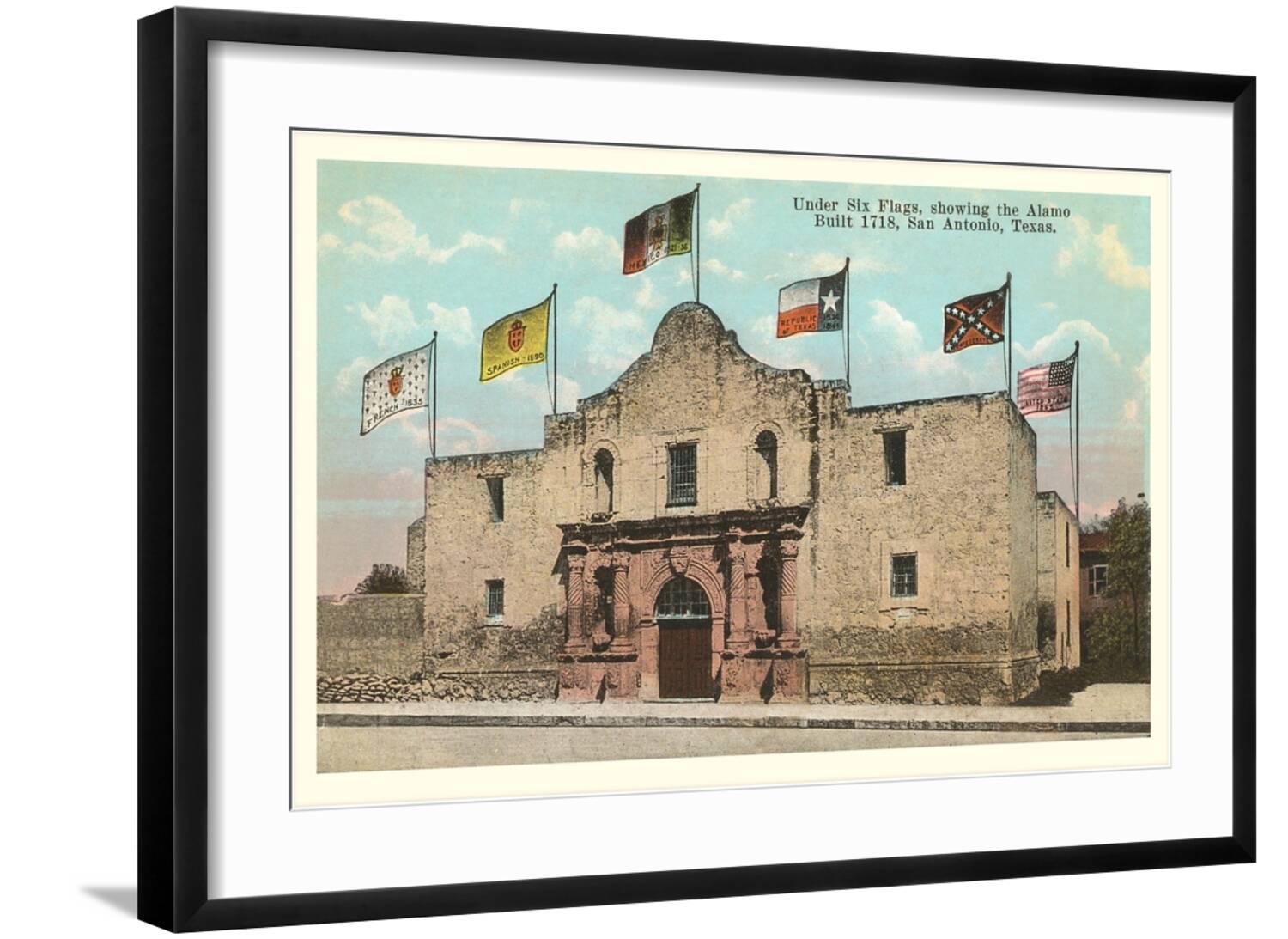 Art.com Six Flags on the Alamo, San Antonio, Texas Art Print, Black ...