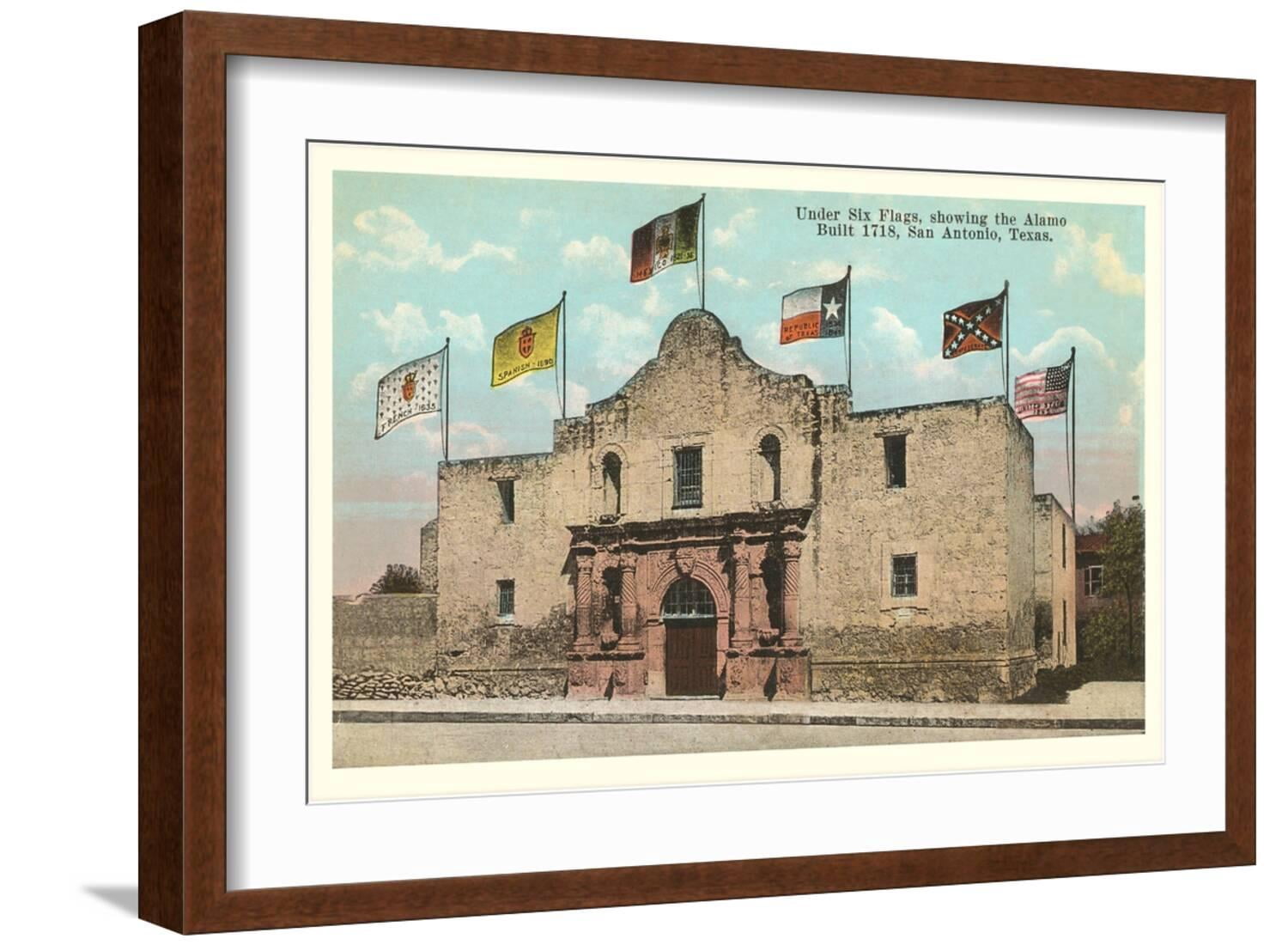 Art.com Six Flags on the Alamo, San Antonio, Texas Art Print, Brown ...