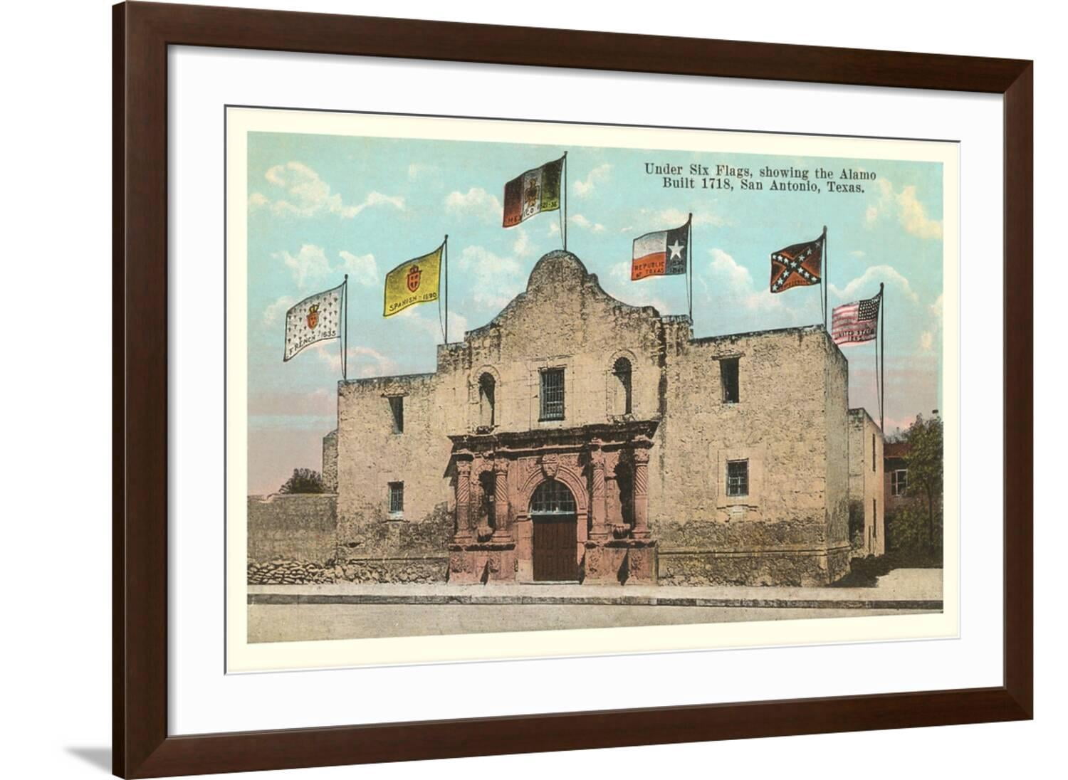 Art.com Six Flags on the Alamo, San Antonio, Texas Art Print, Brown ...