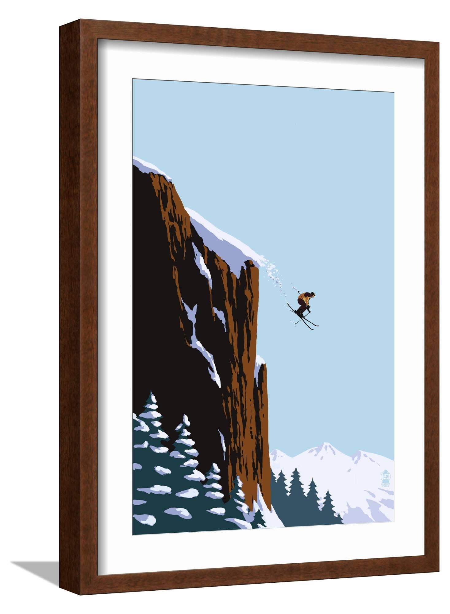 Art.com Skier Jumping Art Print by Lantern Press, Brown Frame Wall Art ...
