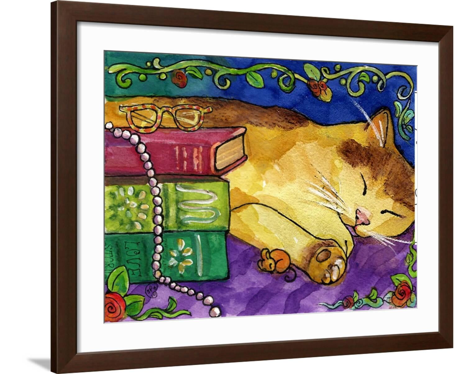 Art.com Sleeping Tabby Cat Art Print by sylvia pimental, Brown Frame ...