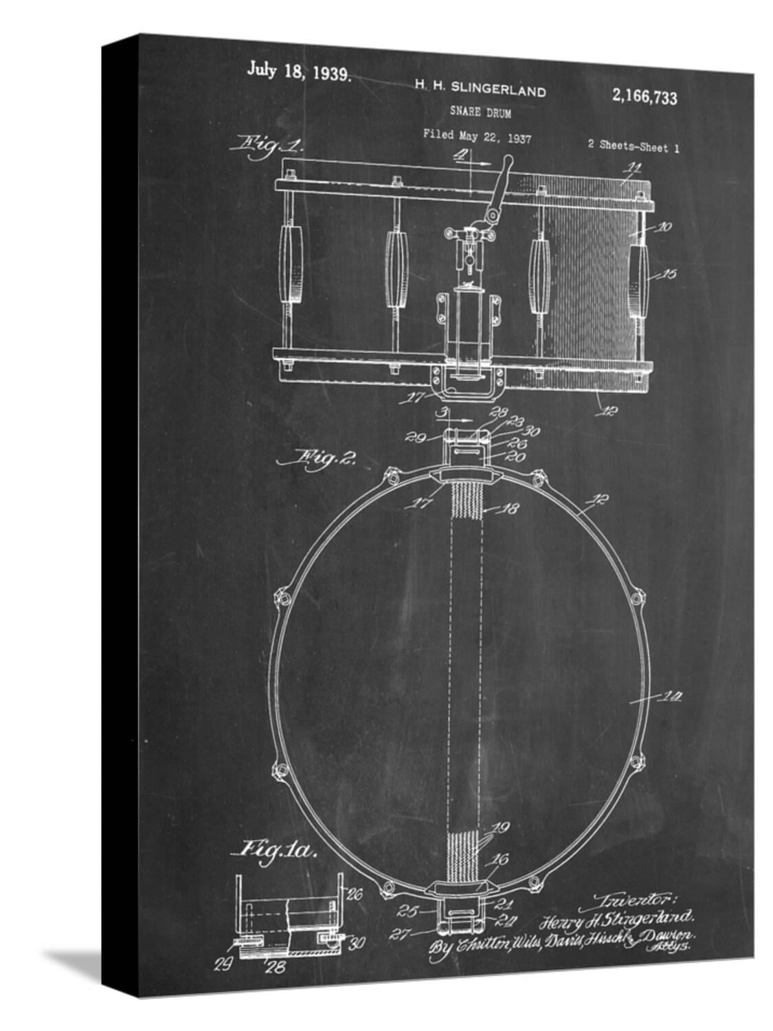Art.com Snare Drum Instrument Patent Stretched Canvas Print Wall Art ...