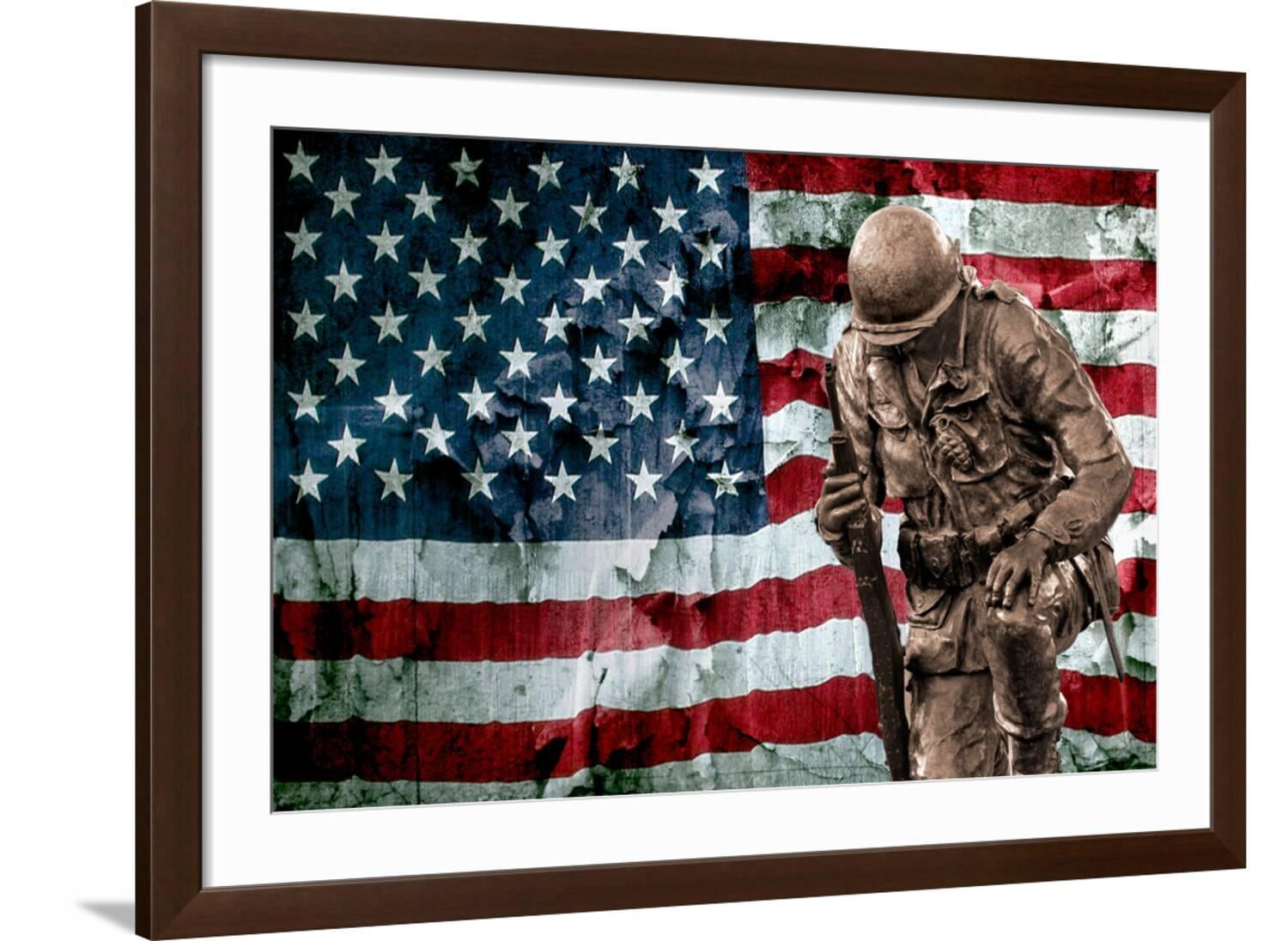 Art.com Solider Statue and American Flag by Identical Exposure Poster ...