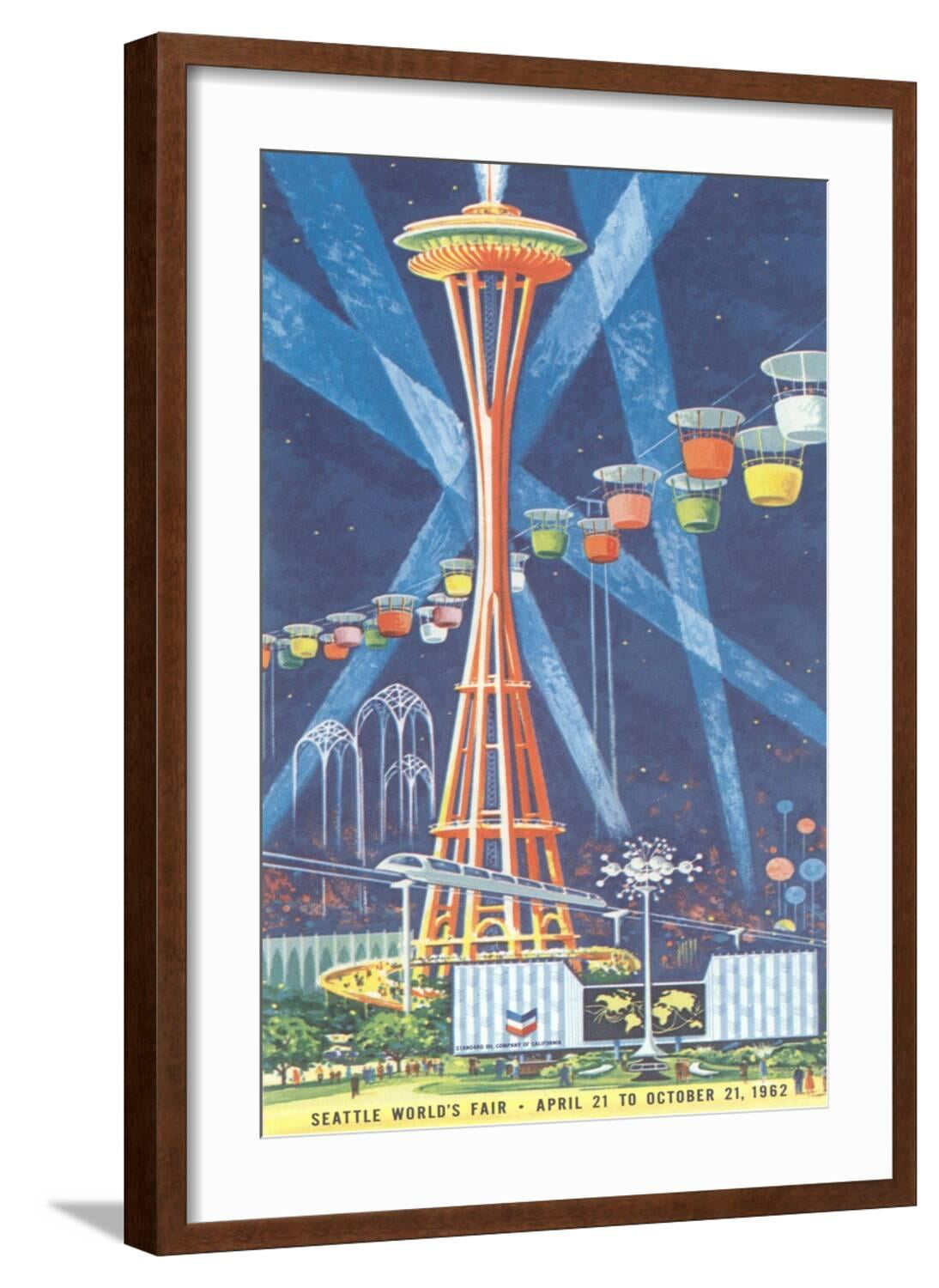 Art.com Space Needle, Seattle World's Fair Art Print, Brown Frame Wall ...