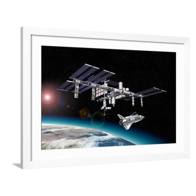 Art.com Space Station in Orbit around Earth with Space Shuttle Art ...