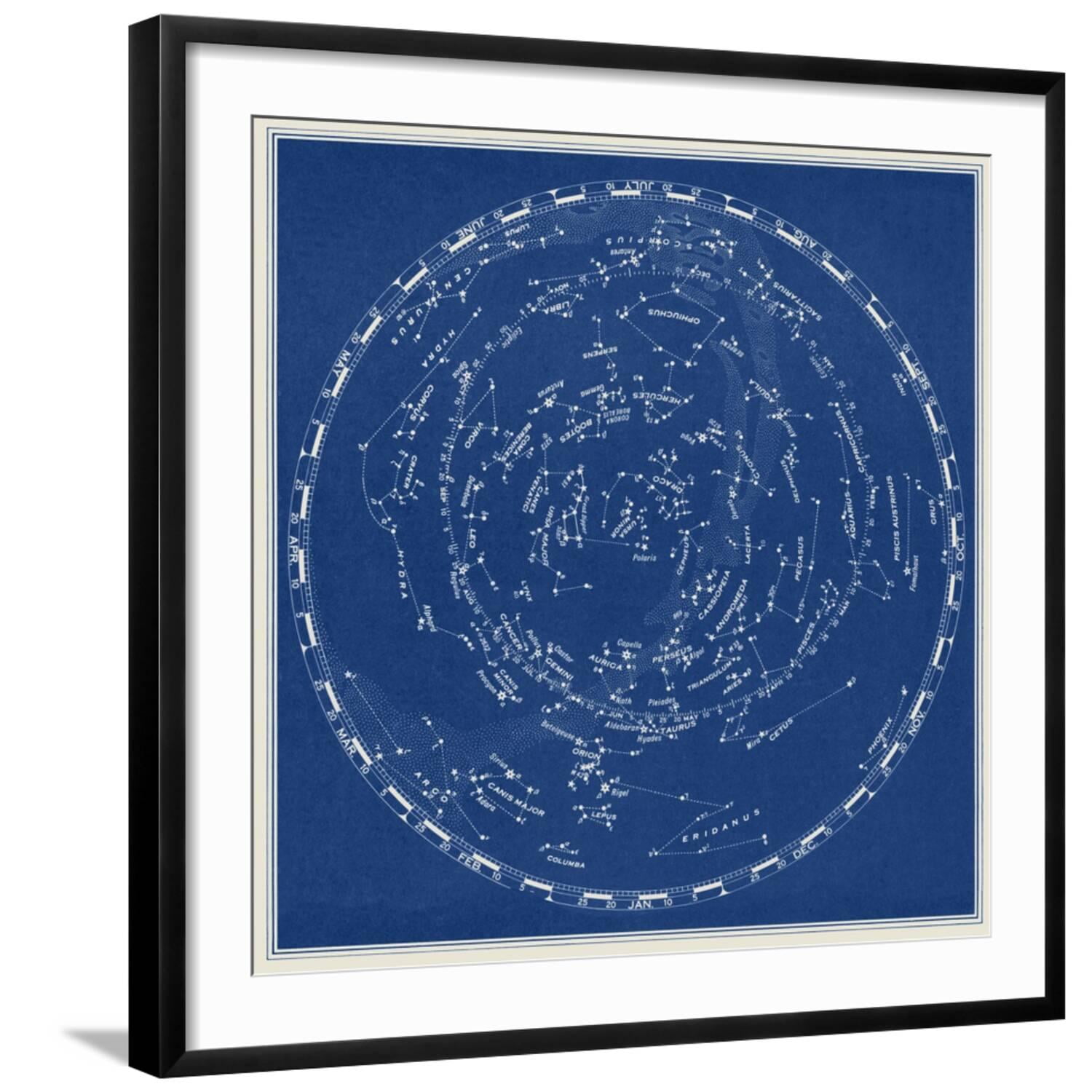 Art.com Stars and Constellations Chart Art Print, Black Frame Wall Art ...