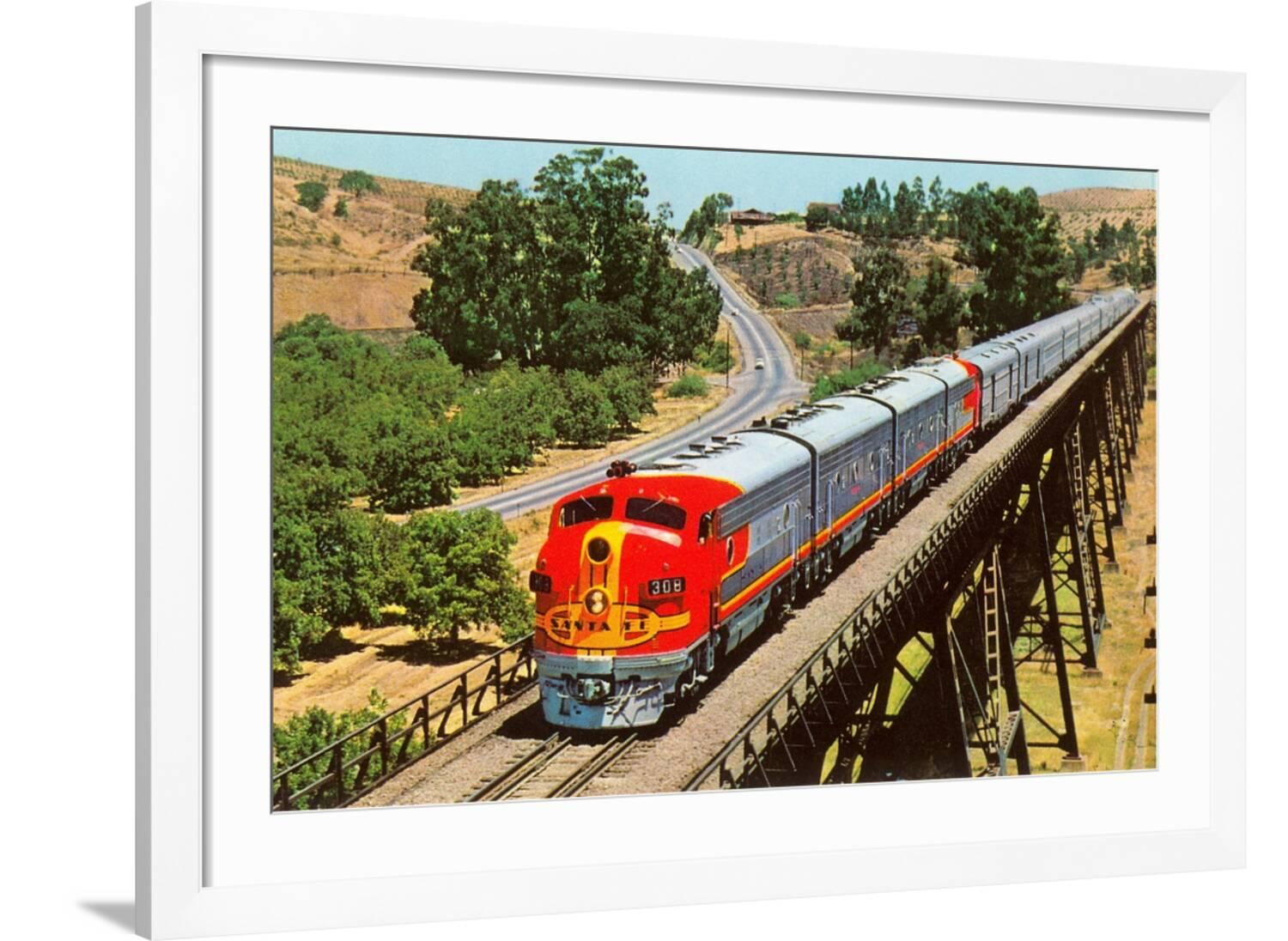 Art.com Streamlined Train on Trestle Art Print, White Frame Wall Art ...
