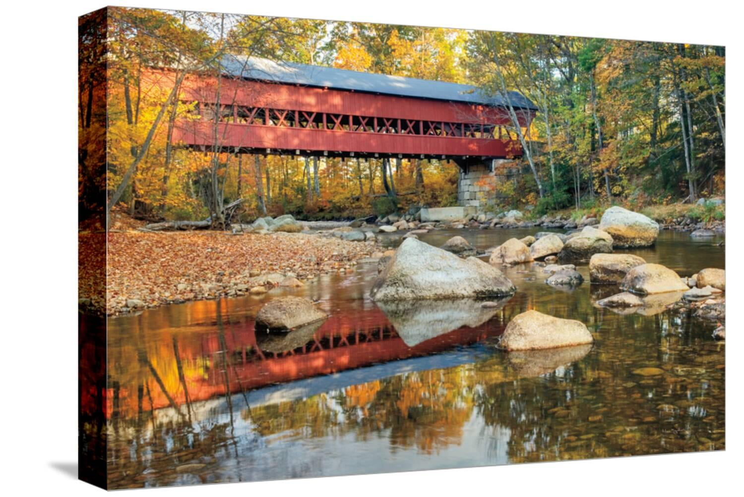 Art.com Swift River Covered Bridge Stretched Canvas Print Wall Art by ...