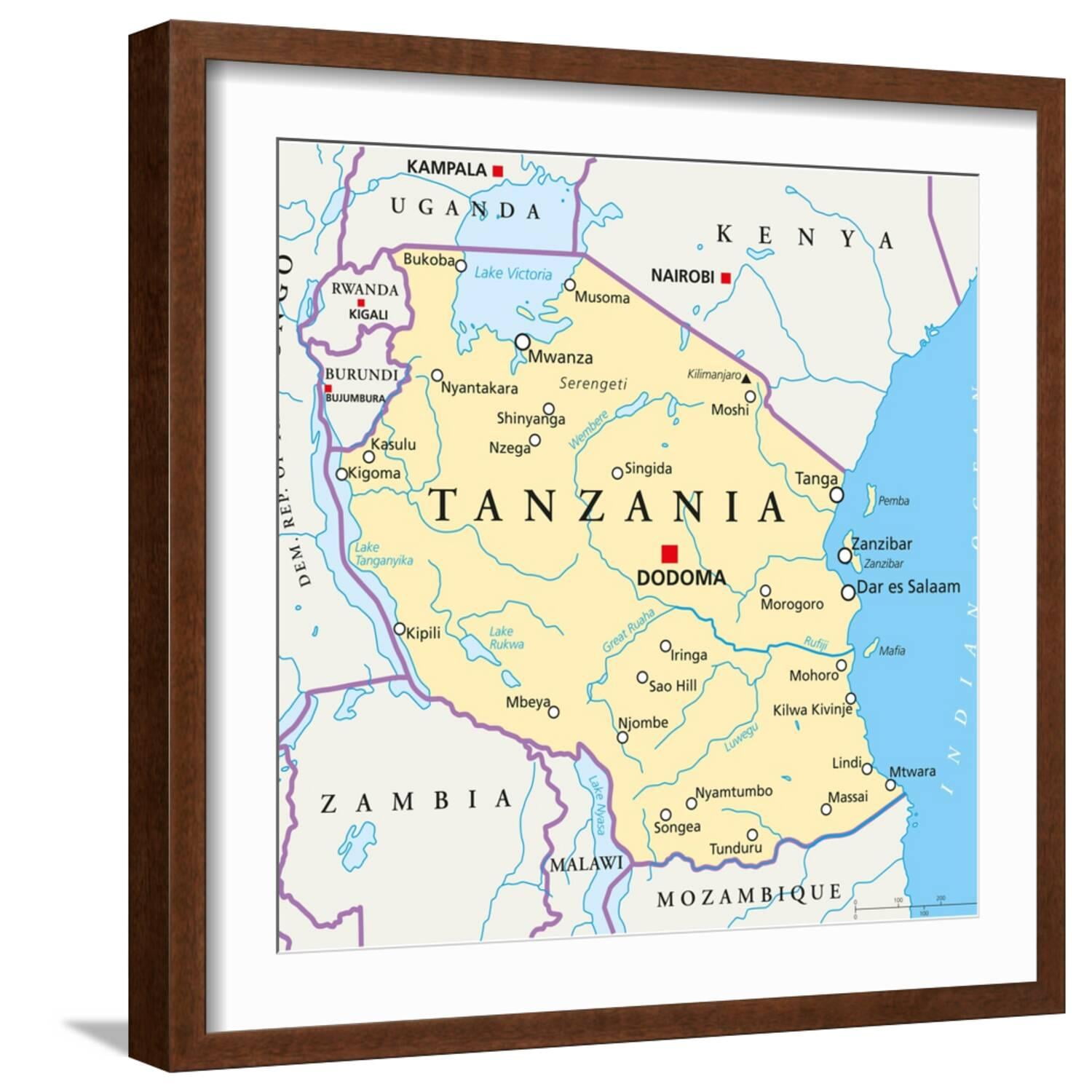 Art.com Tanzania Political Map Art Print by Peter Hermes Furian, Brown ...