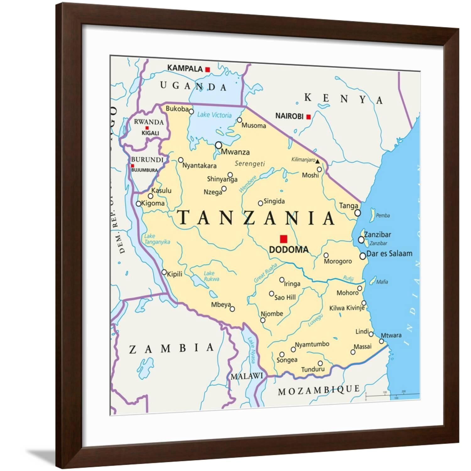 Art.com Tanzania Political Map Art Print by Peter Hermes Furian, Brown ...