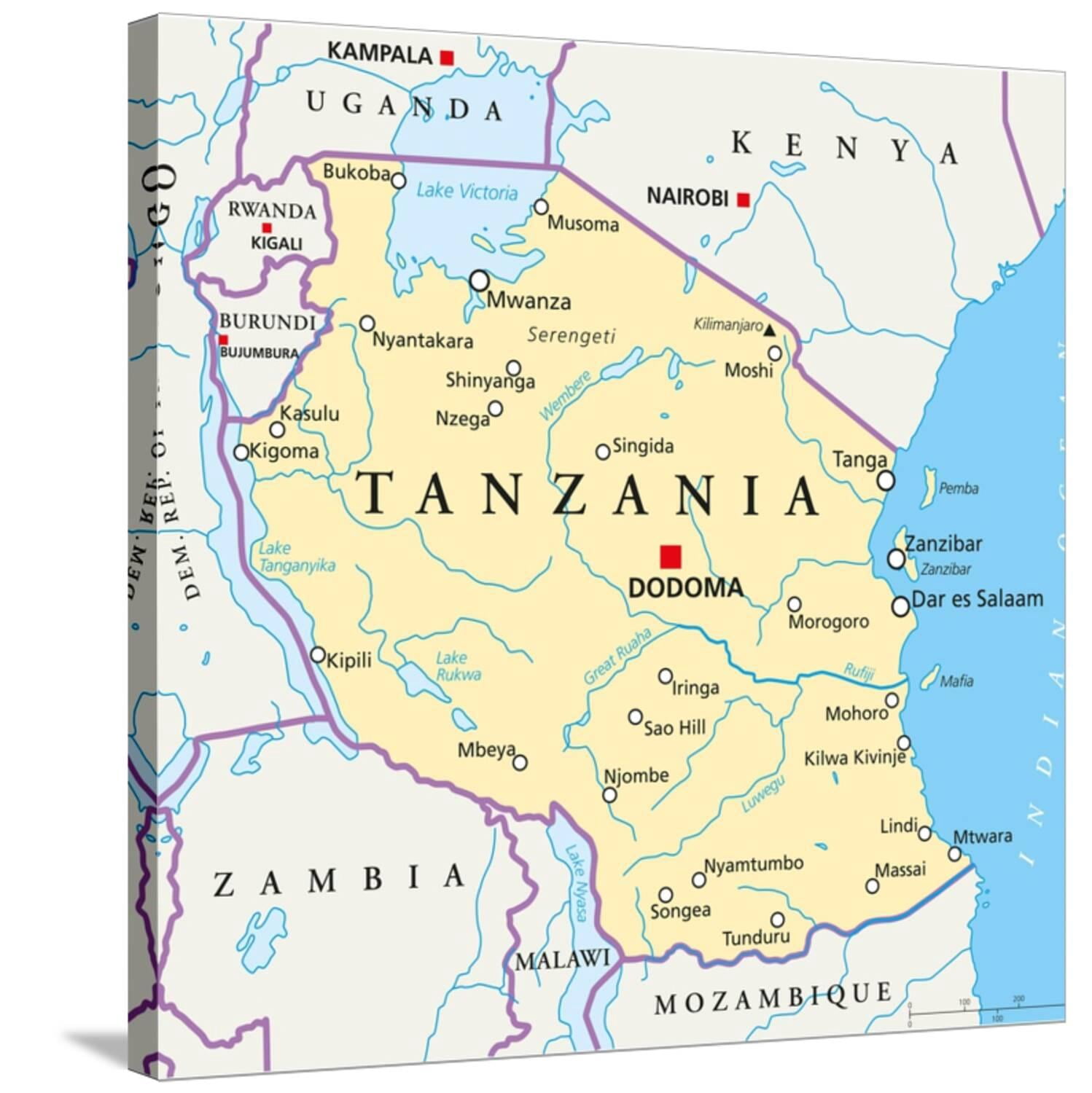Art.com Tanzania Political Map Stretched Canvas Print Wall Art by Peter ...