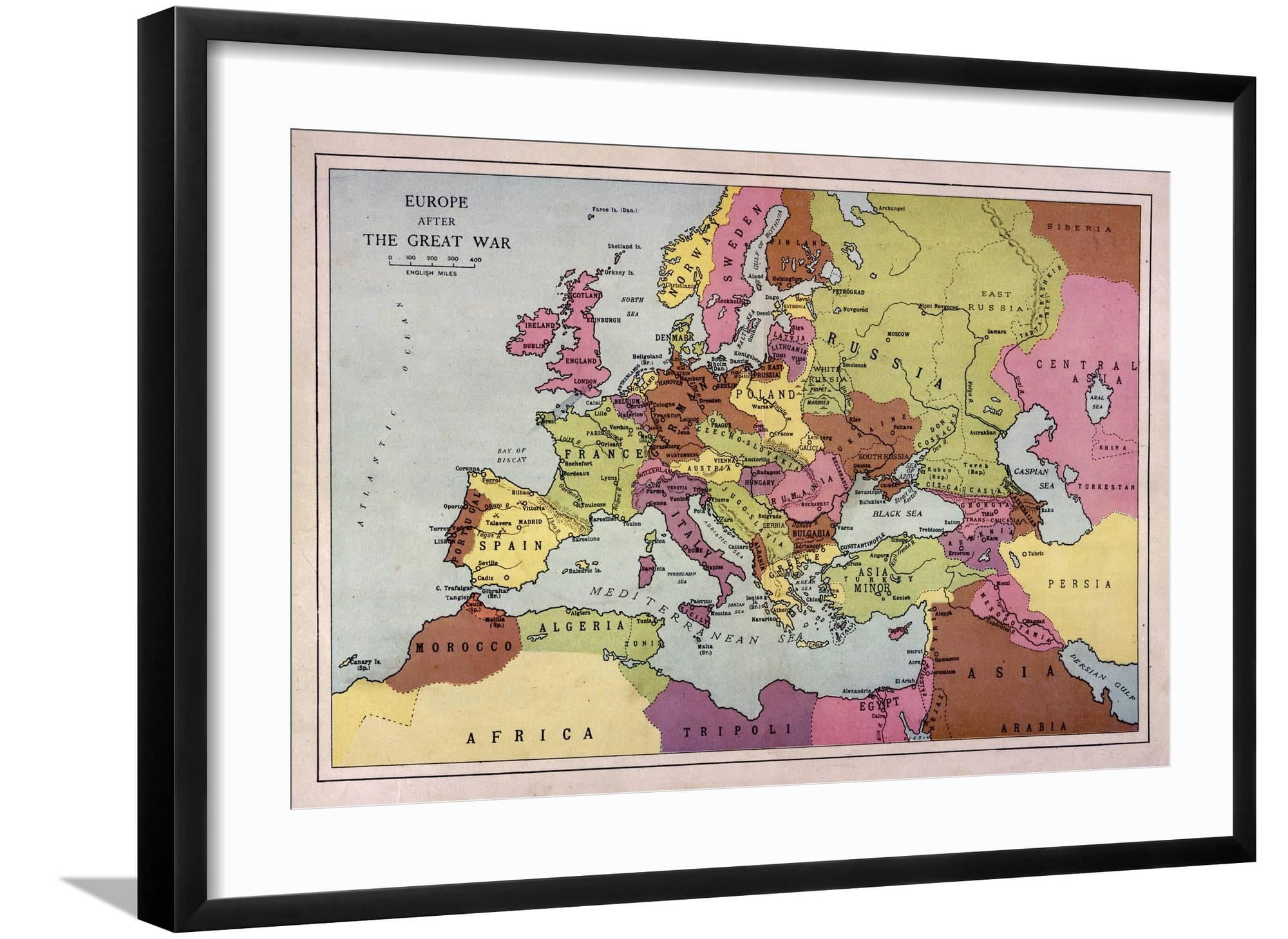 Art.com The Map of Europe after World War One Art Print, Black Frame ...