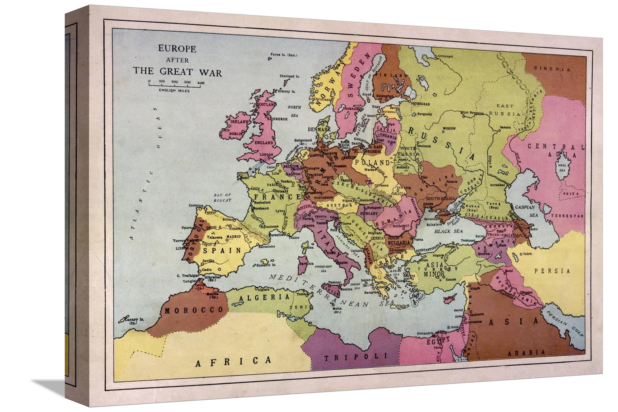 Art.com The Map of Europe after World War One Stretched Canvas Print ...