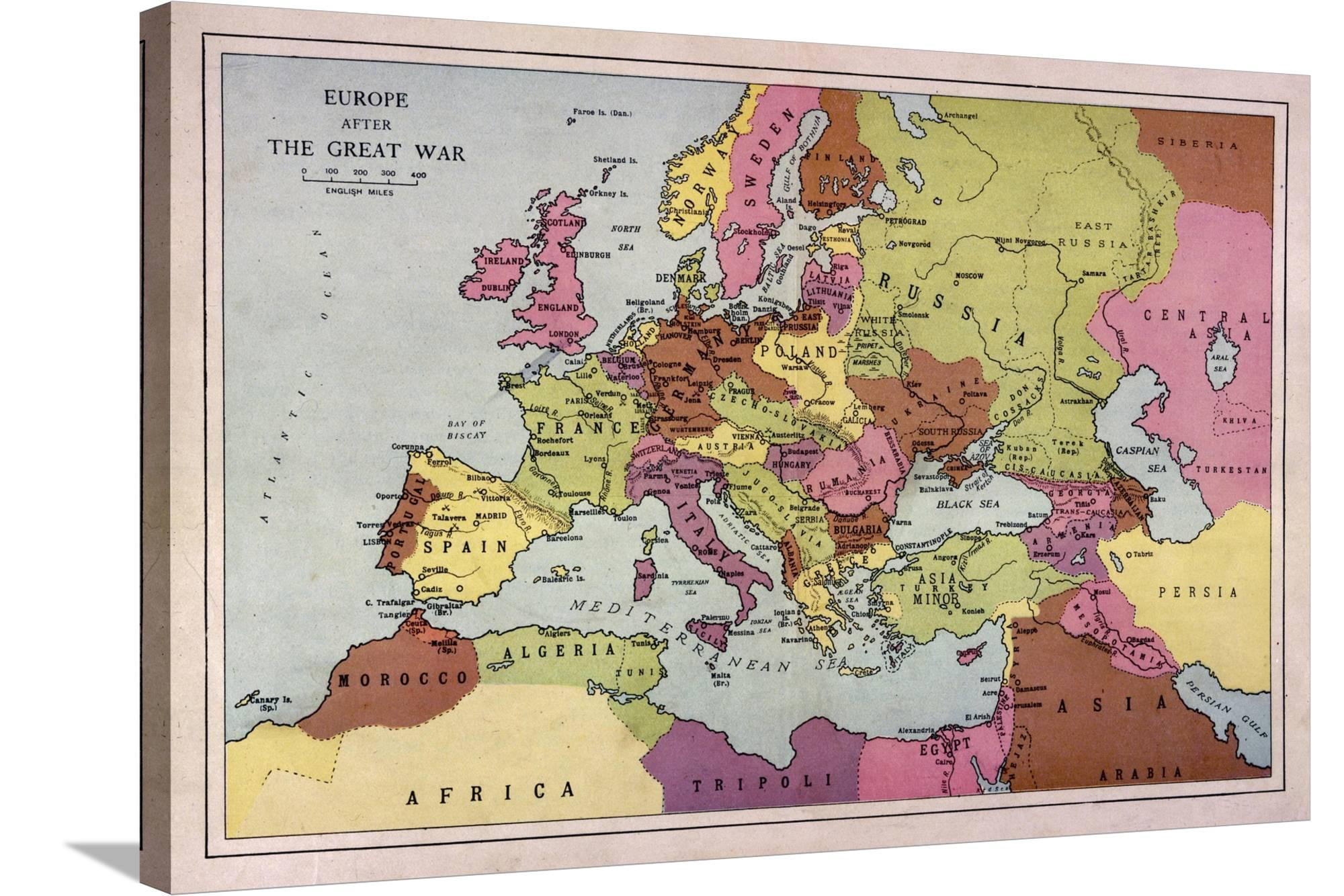 Art.com The Map of Europe after World War One Stretched Canvas Print ...