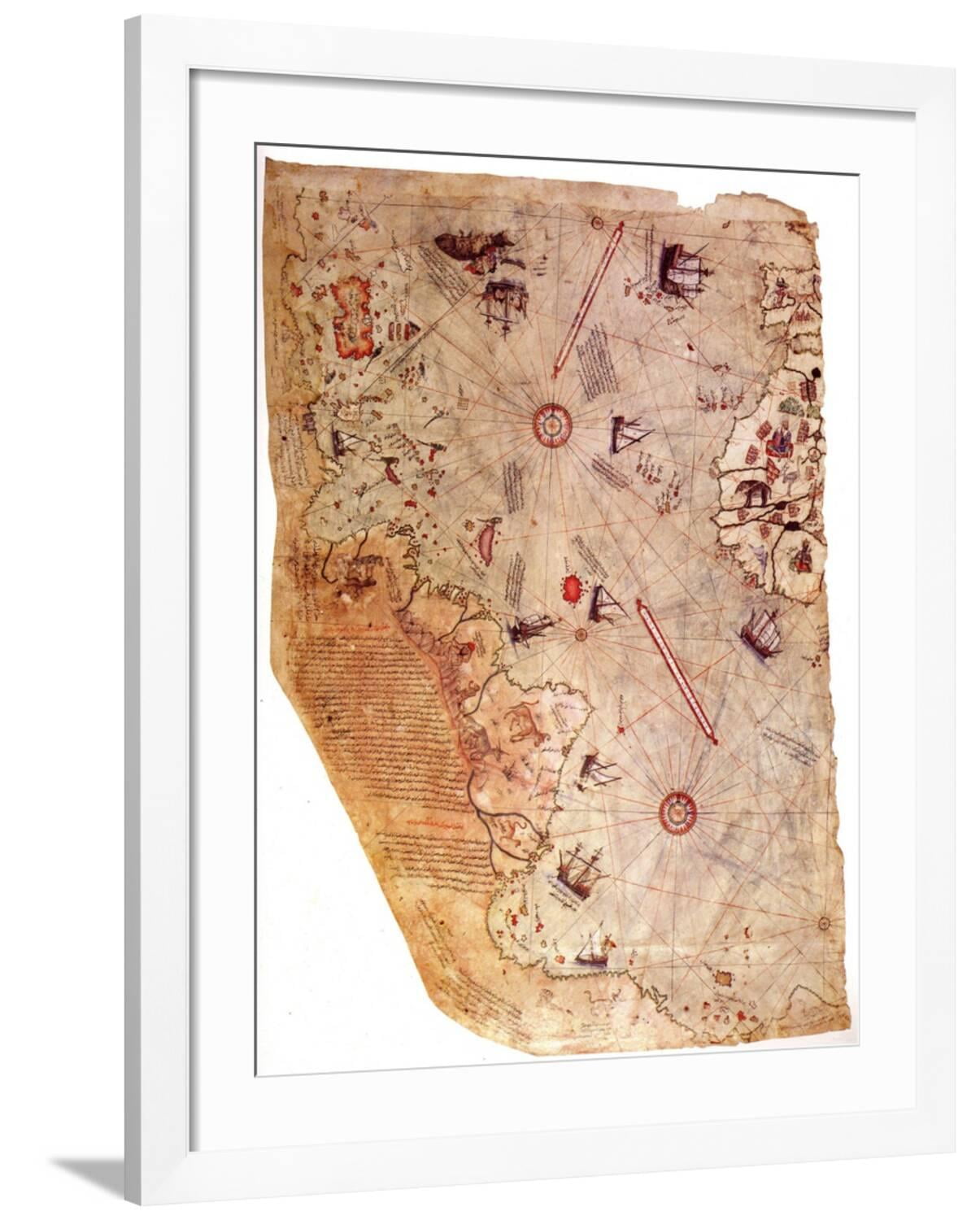 Art.com The Piri Reis world map, 1513 Giclee Print, White Frame Wall ...