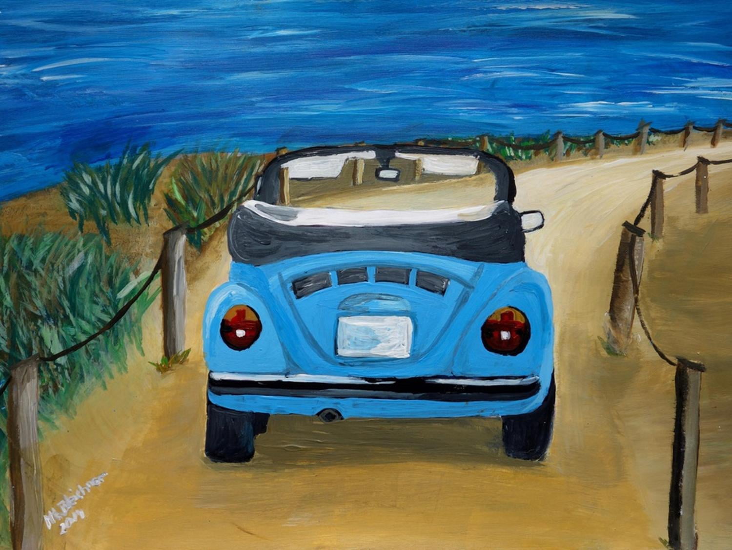 Art.com The VW Bug Series - The Blue Volkswagen Bug at the Beach Art ...