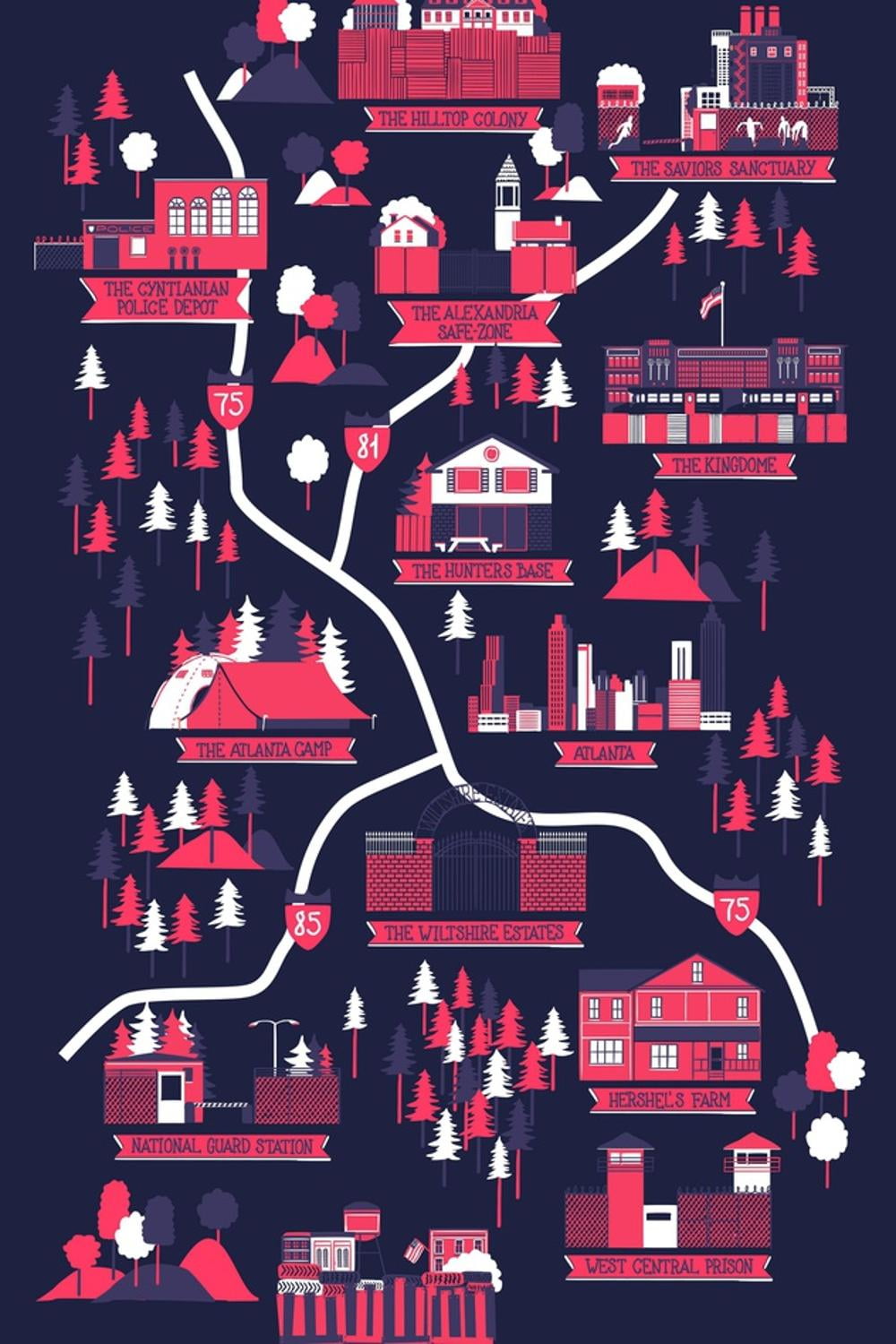 Art.com The Walking Dead Map Art Print by Robert Farkas, 16" x 24 ...