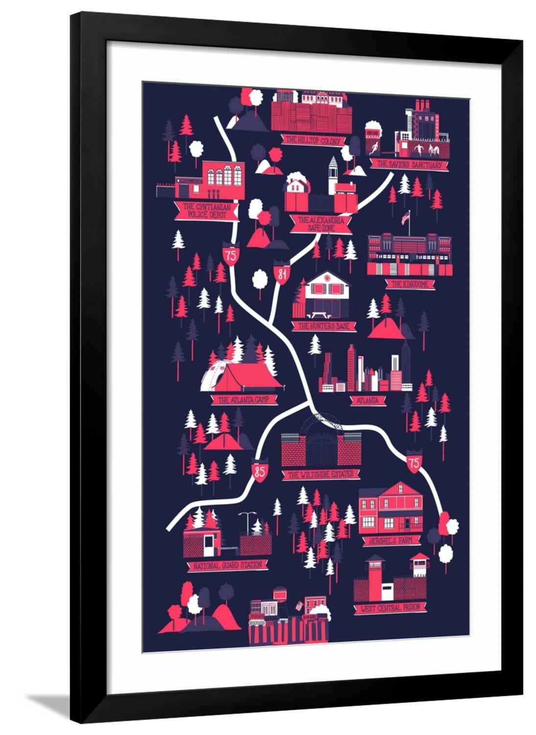 Art.com The Walking Dead Map Art Print by Robert Farkas, Black Frame ...