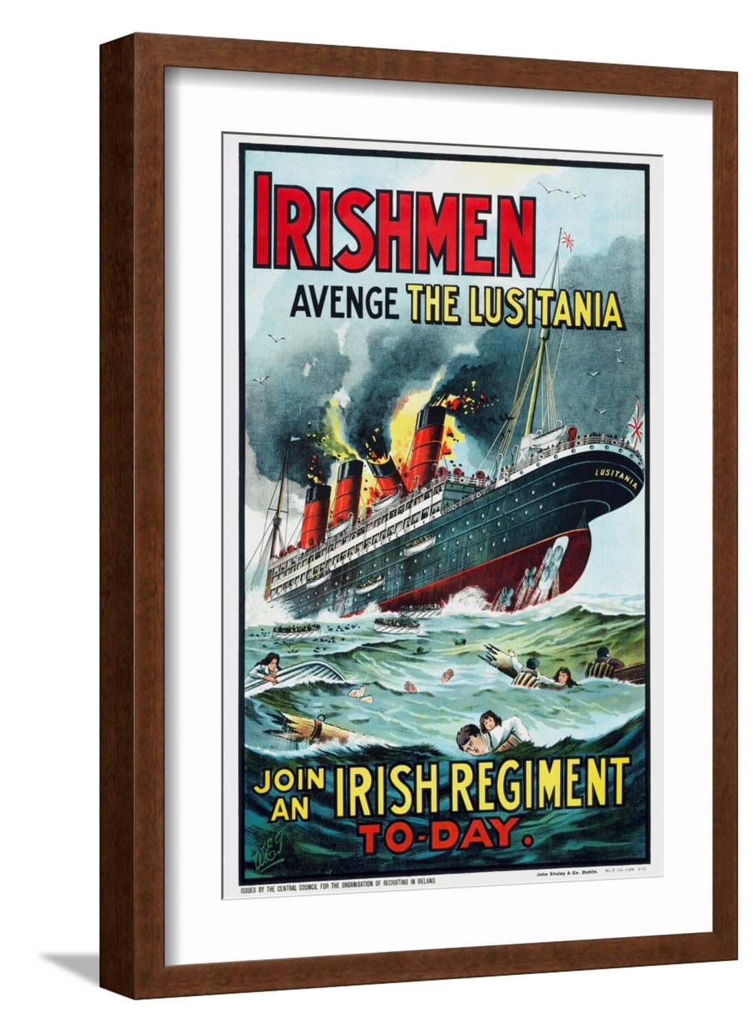 Art.com The sinking of RMS Lusitania with the ship in flames. Lusitania ...