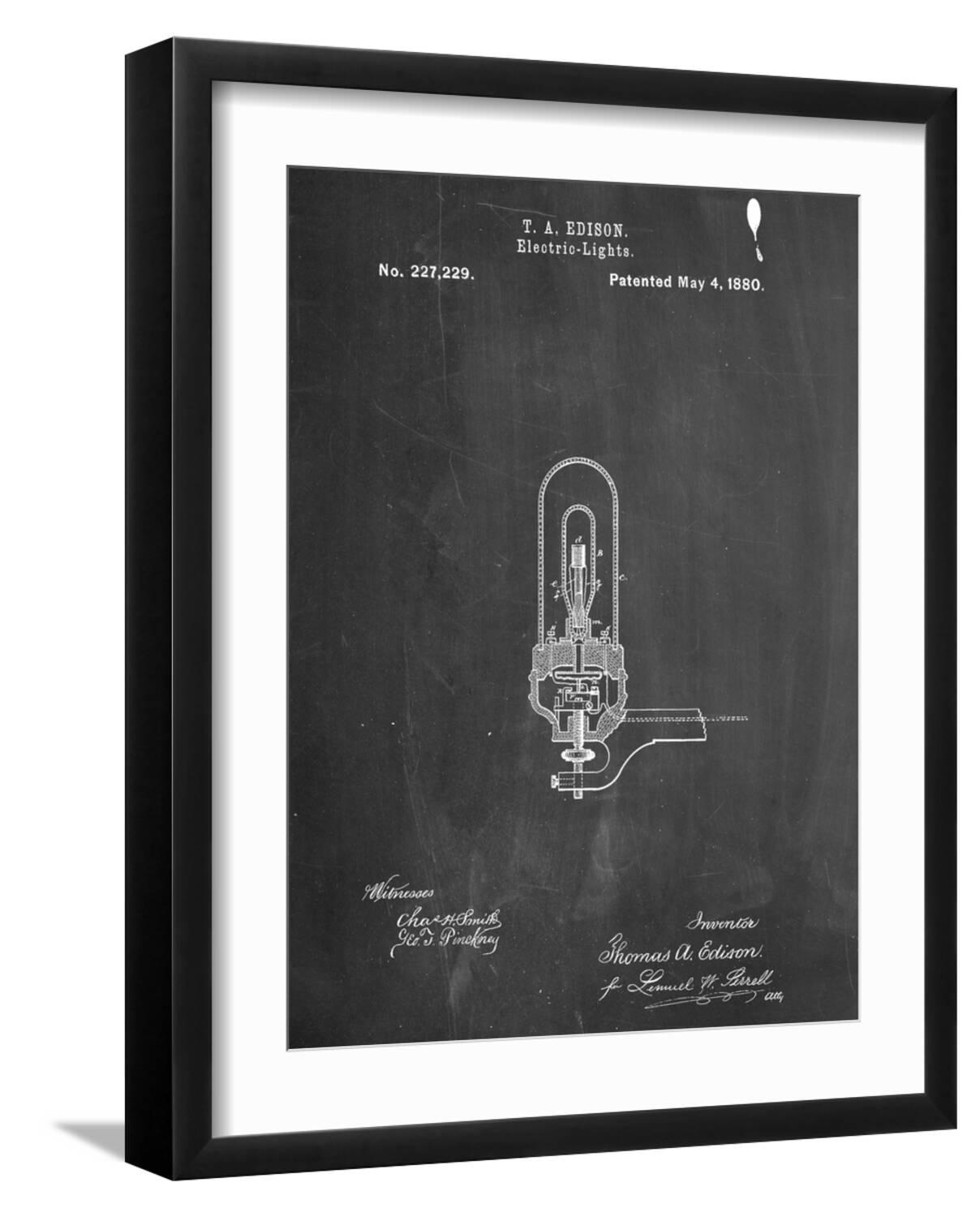 Art.com Thomas Edison Light Bulb Patent Art Print, Black Frame Wall Art ...