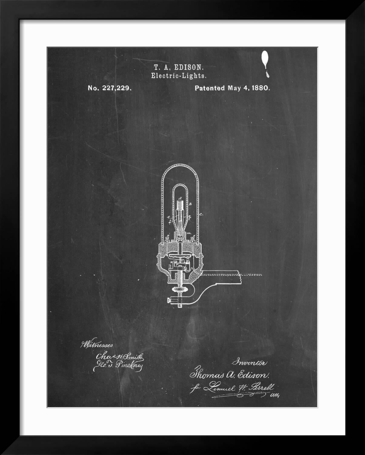 Art.com Thomas Edison Light Bulb Patent Art Print, Black Frame Wall Art ...