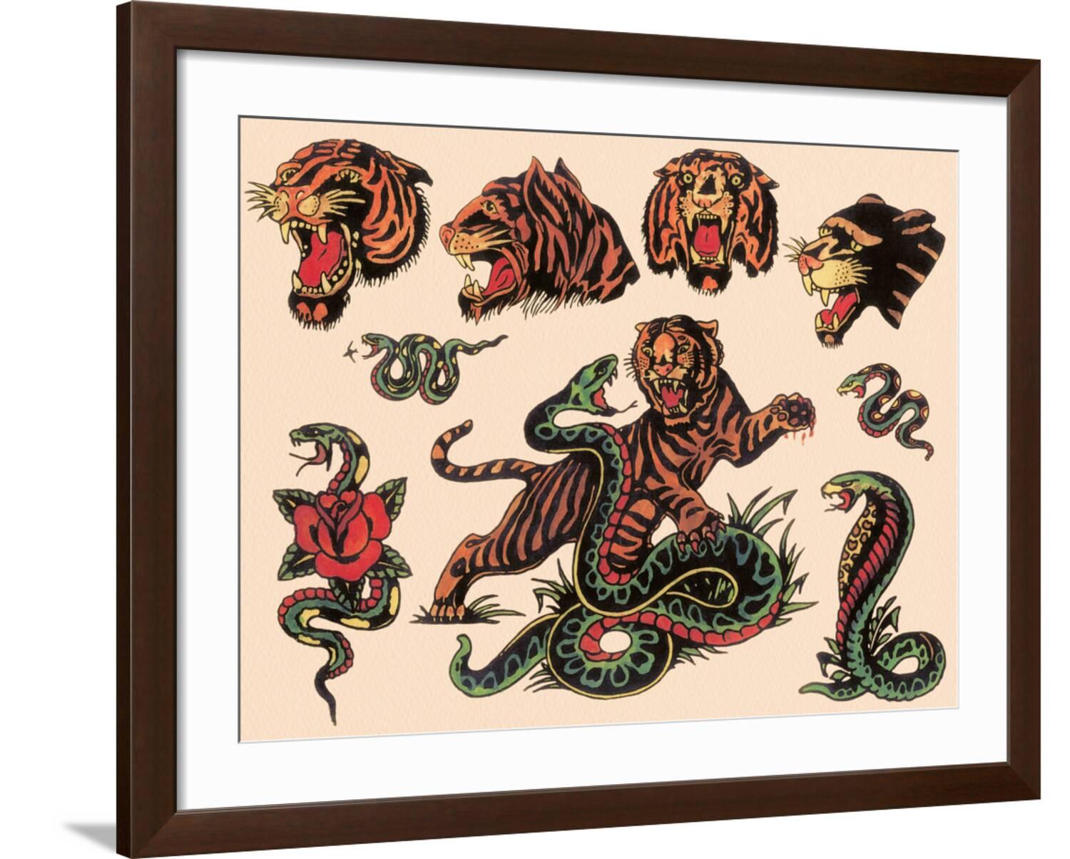Art.com Tigers & Snakes Authentic Tattoo Flash by Norman Collins, aka ...