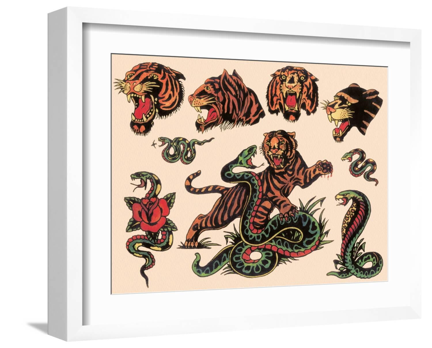 Art.com Tigers & Snakes Authentic Tattoo Flash by Norman Collins, aka ...