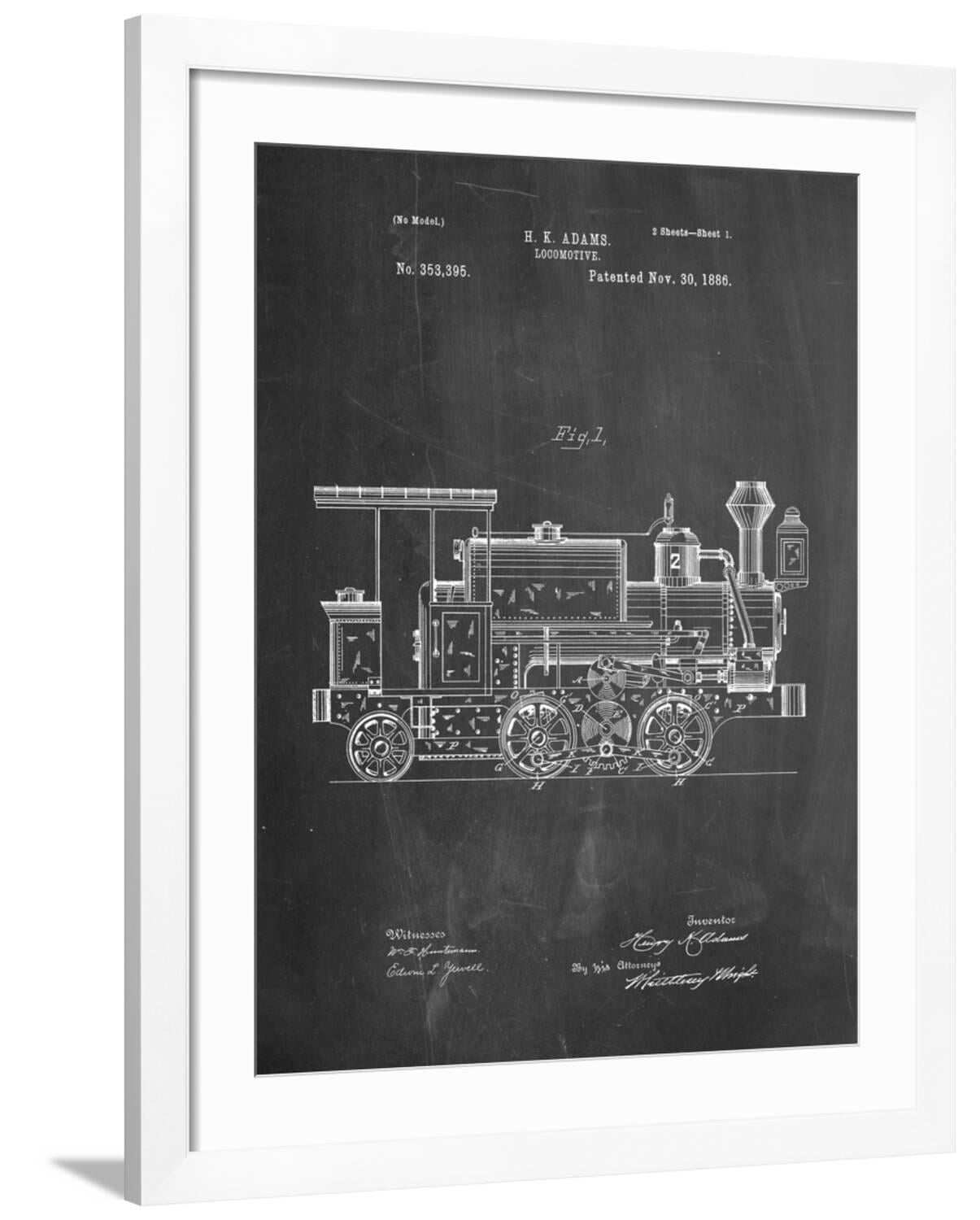 Art.com Train Locomotive Patent Art Print, White Frame Wall Art, 32" x ...