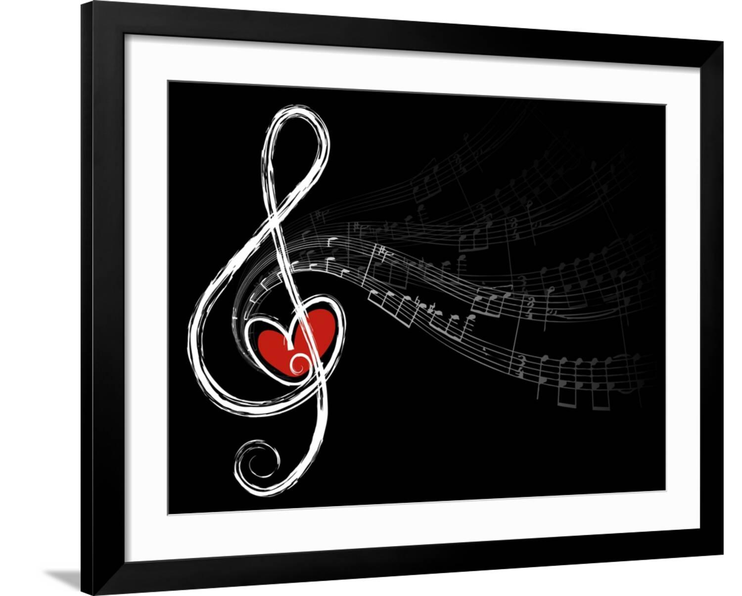Art.com Treble Love and Music Notes Art Print by fat_fa_tin, Black ...