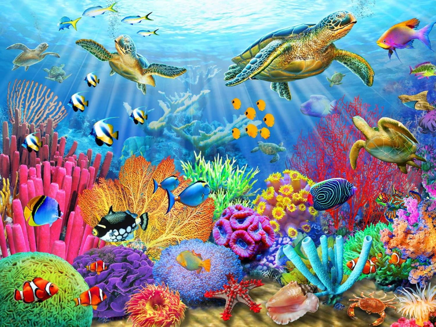 Art.com Turtle Coral Reef Art Print by Adrian Chesterman, 32" x 24 ...