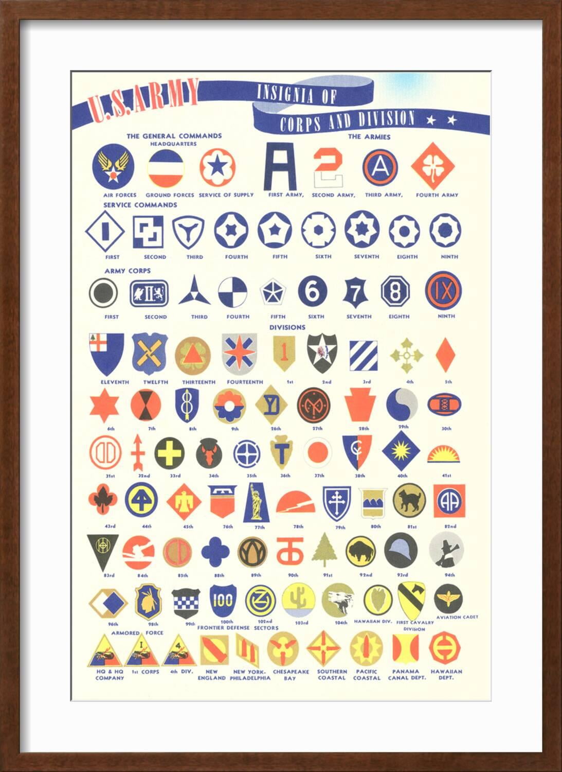 Art.com US Army Insignia Art Print, Brown Frame Wall Art, 21" x 29 ...