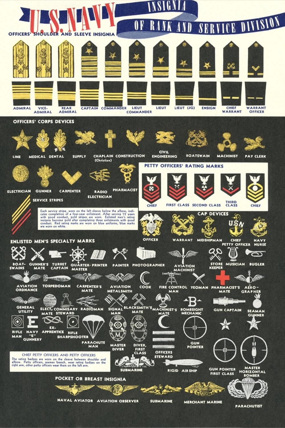 Art.com US Navy Rank and Service Insignia Art Print, 24" x 36 ...