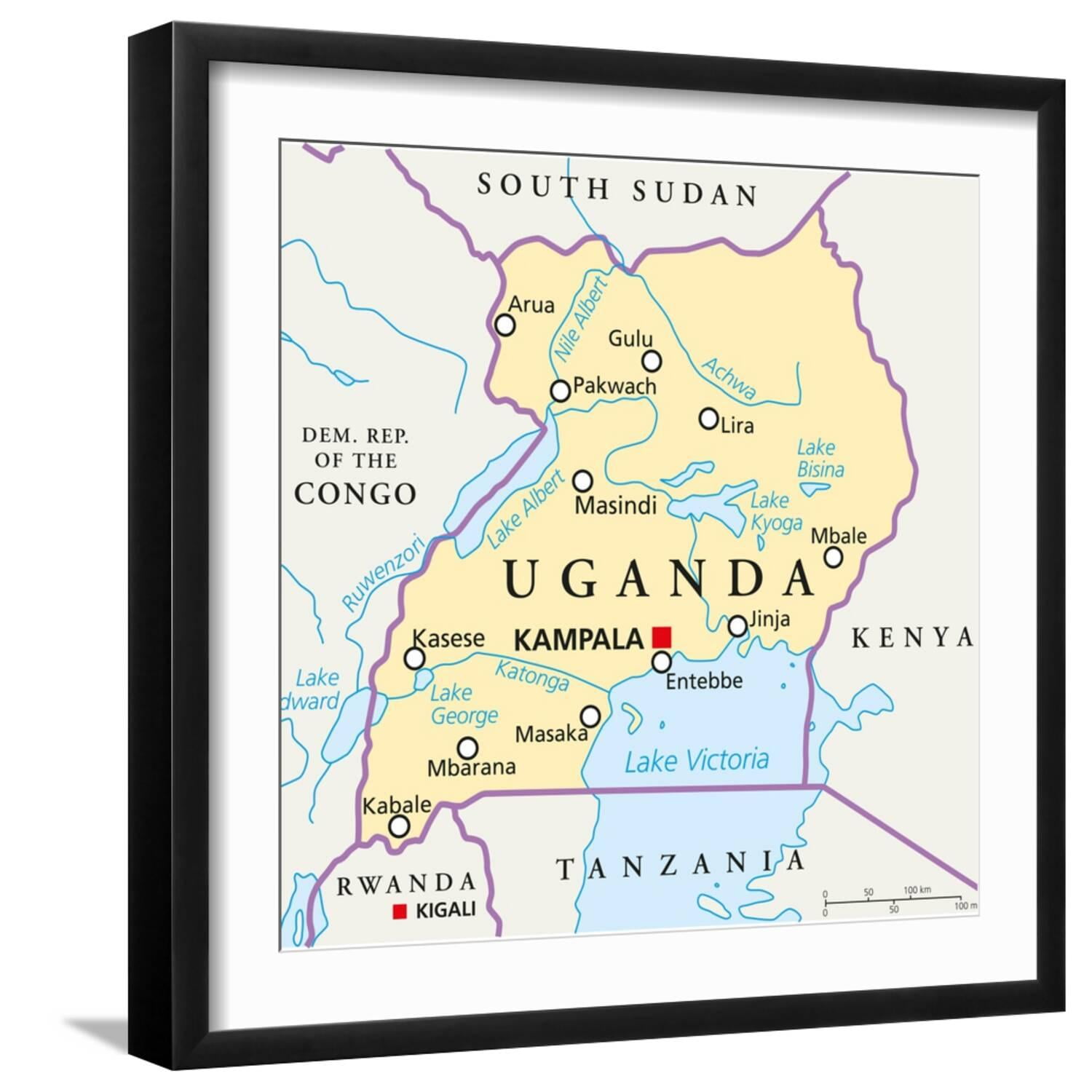 Art.com Uganda Political Map Art Print by Peter Hermes Furian, Black ...