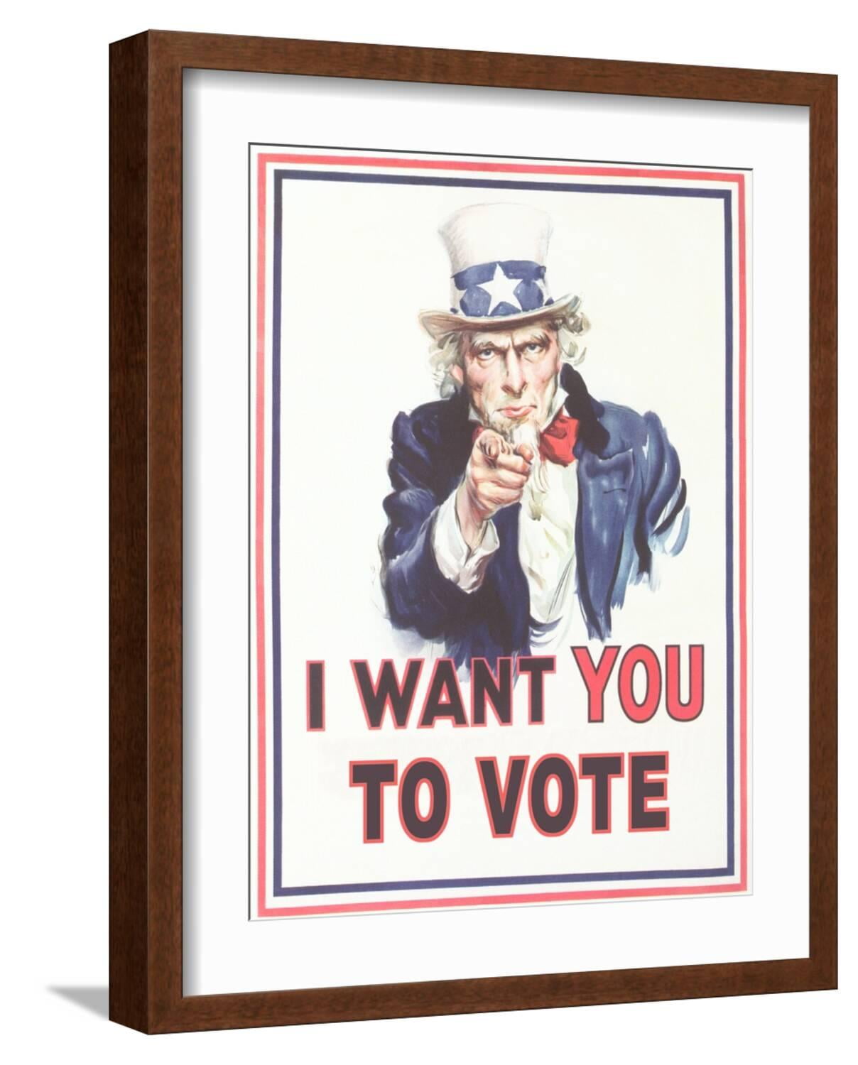 Art.com Uncle Sam, I Want You to Vote Art Print, Brown Frame Wall Art ...
