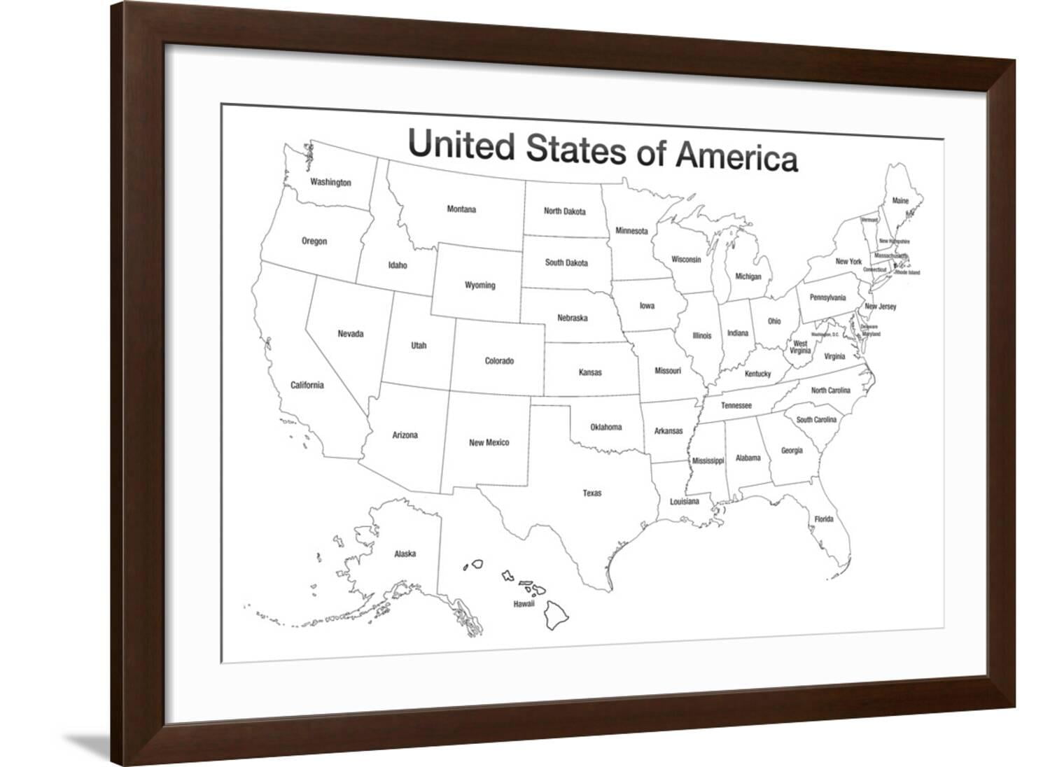 Art.com United States of America Map USA Coloring Art Print, Brown ...
