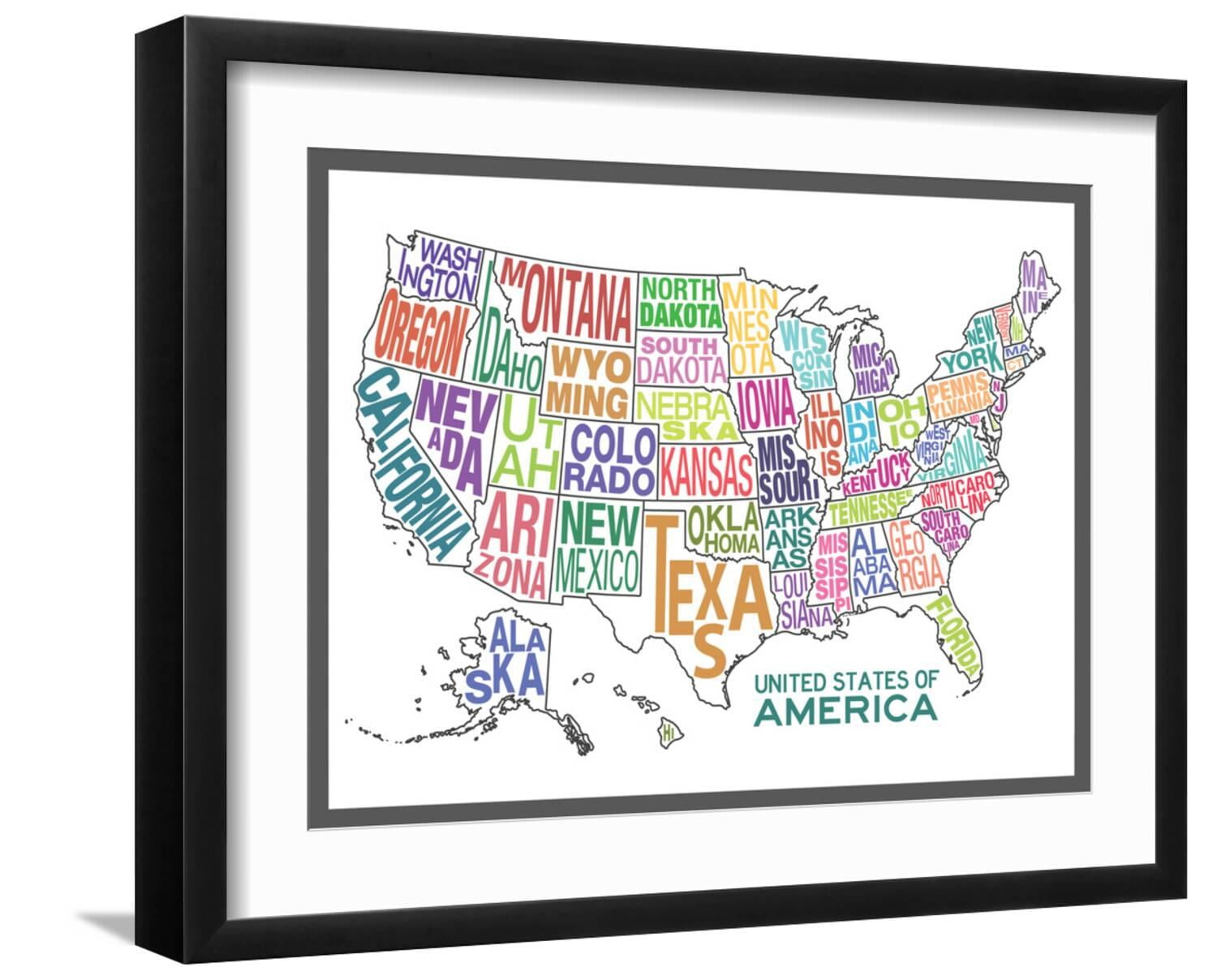 Art.com United States of America Stylized Text Map Colorful Art Print ...