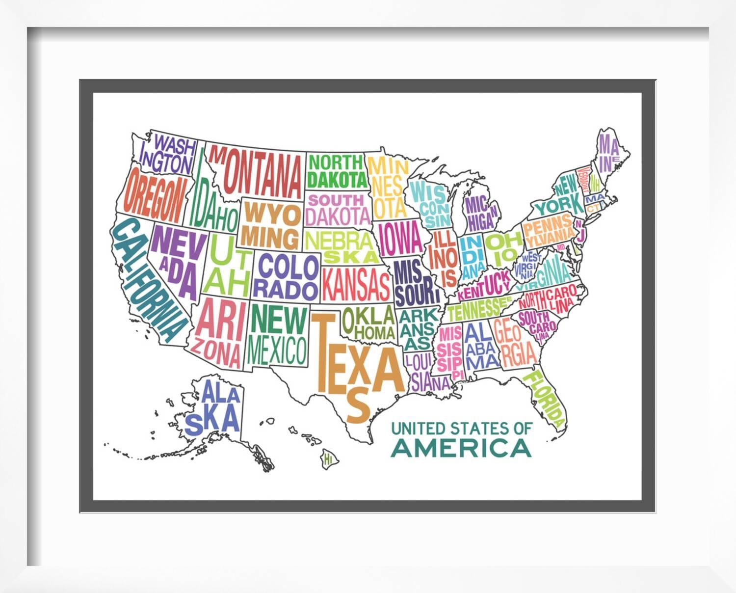 Art.com United States of America Stylized Text Map Colorful Art Print ...
