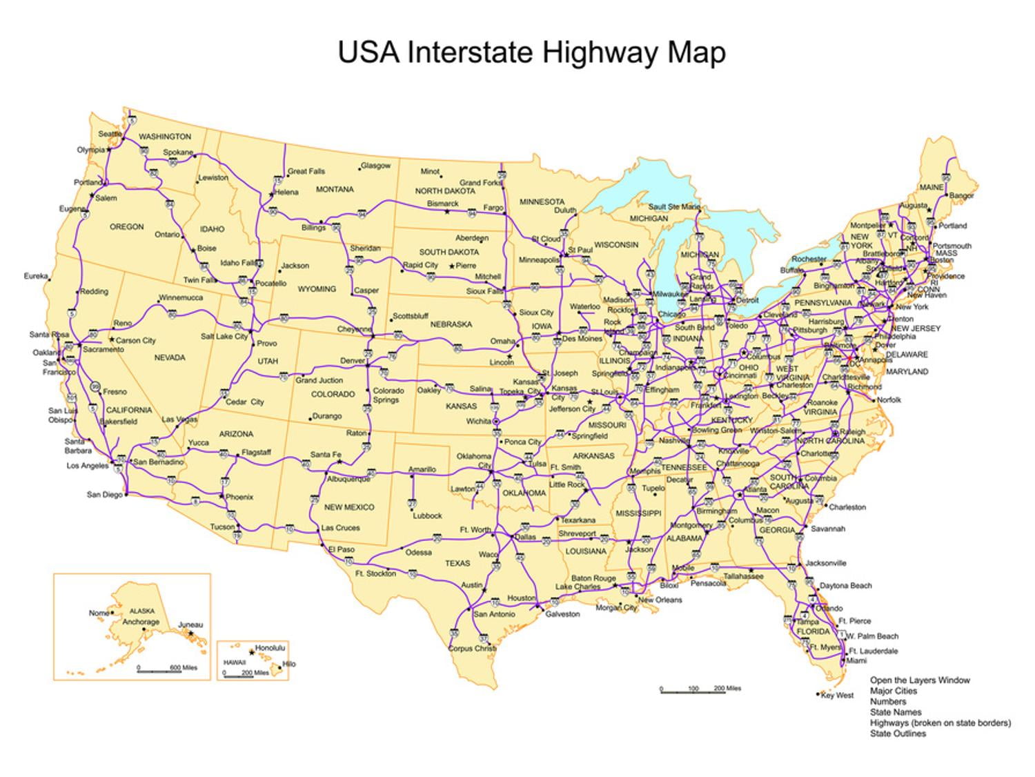 Art.com Usa With Interstate Highways, States And Names Art Print by ...