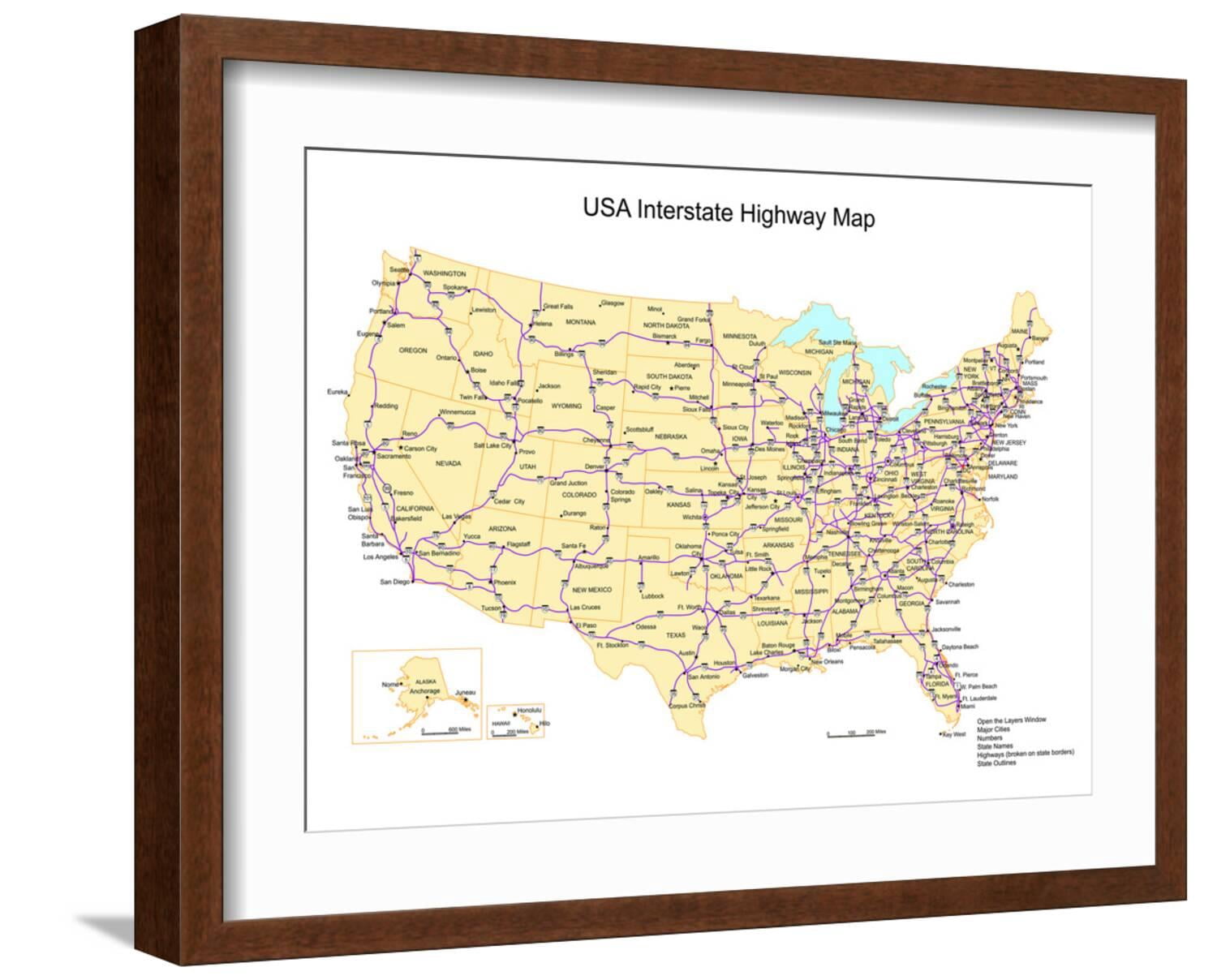 Art.com Usa With Interstate Highways, States And Names Art Print by ...